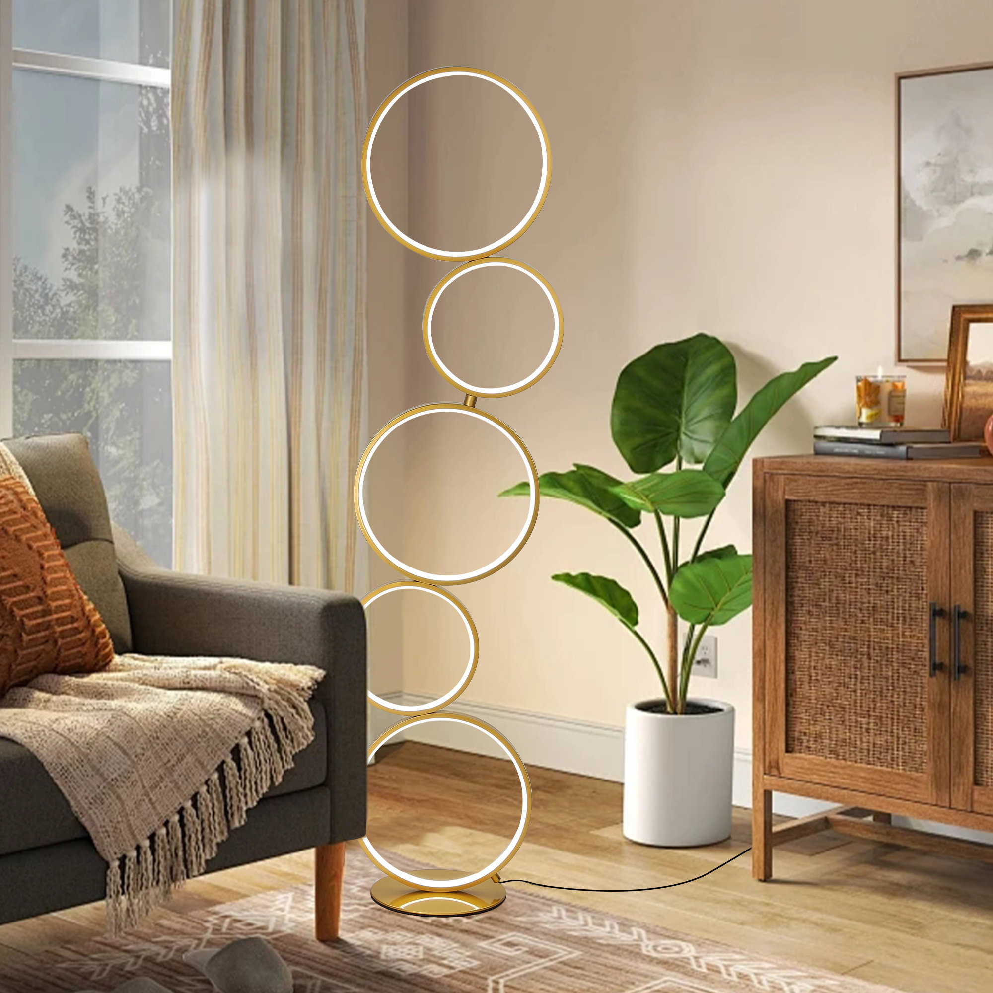 Wrought Studio™ Led Modern Gold Dimmable Floor Lamp, 3 Way Bright ...
