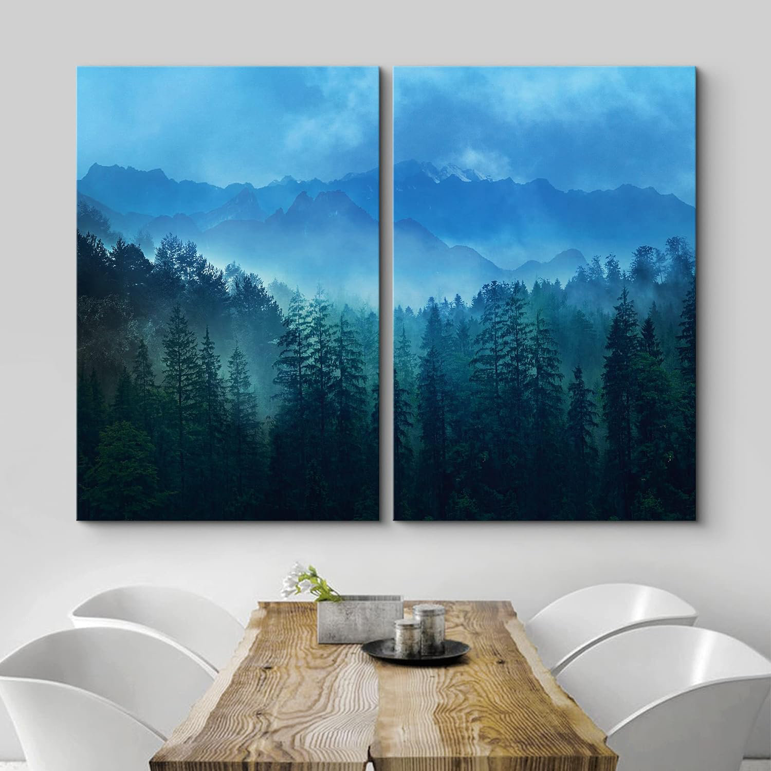 IDEA4WALL Deep Blue Mountain Range Misty Forest Nature Rustic Landscape ...