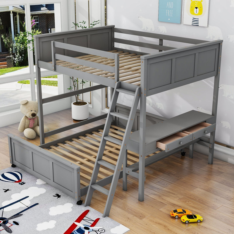 Harriet Bee Janush Wood Bunk Bed with Desk and Drawers | Wayfair