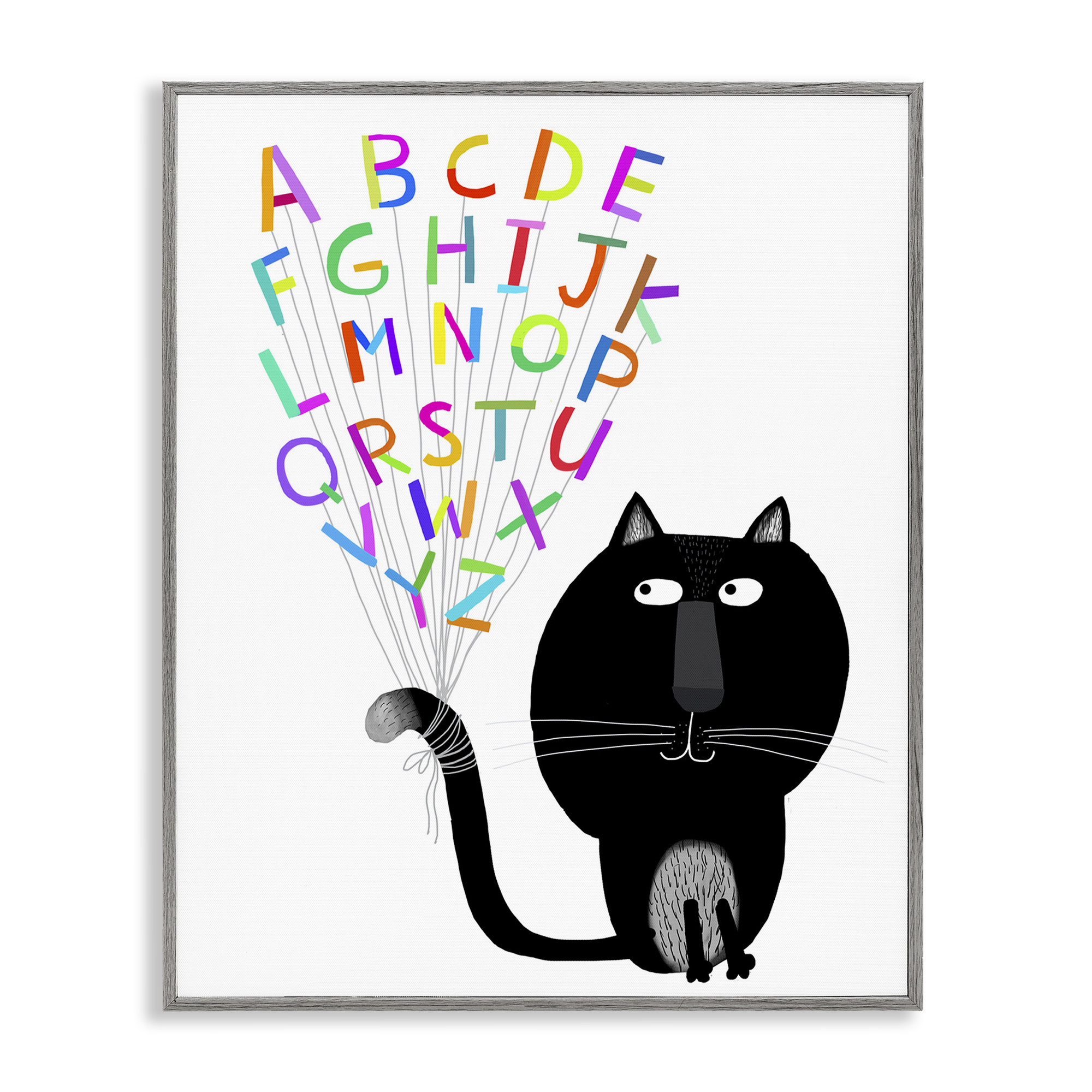 Ebern Designs Cat with Alphabet Framed Giclee Art by Carla Daly | Wayfair
