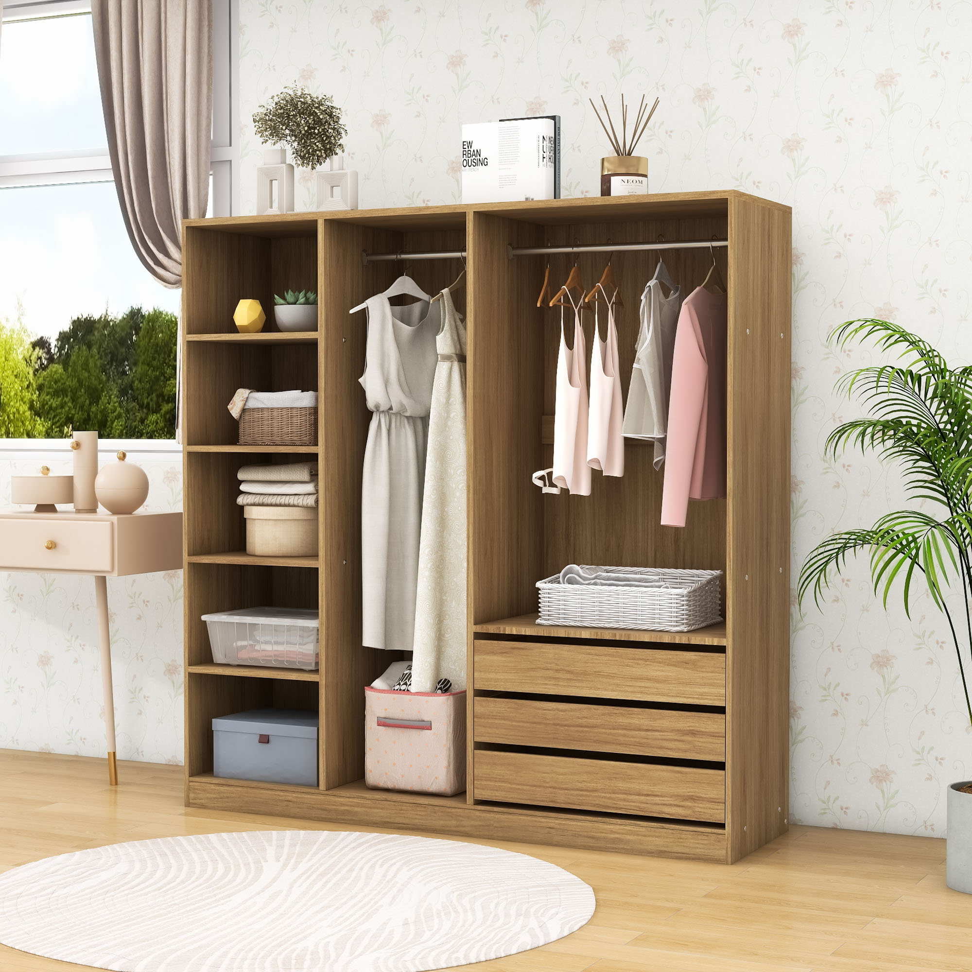 Latitude Run® Elegant Minimalist Open Armoire Wardrobe with Double ...