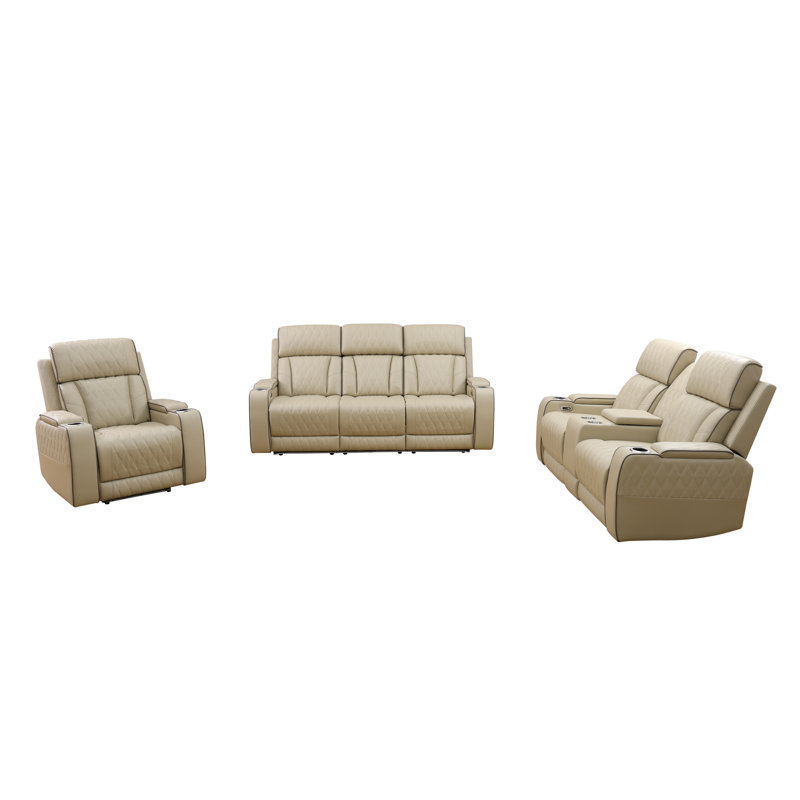 Latitude Run® Humler Breathing Leather 3-Piece Reclining Living Room ...