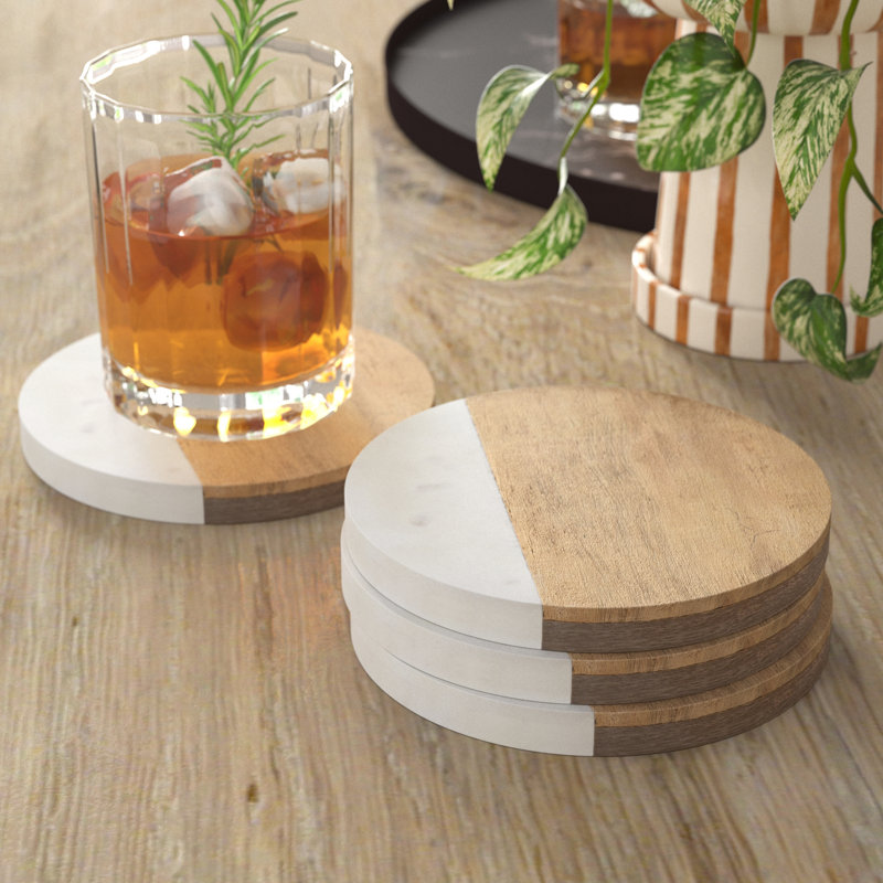 Joss & Main Alina Oona Marble & Wood Coaster Set & Reviews | Wayfair