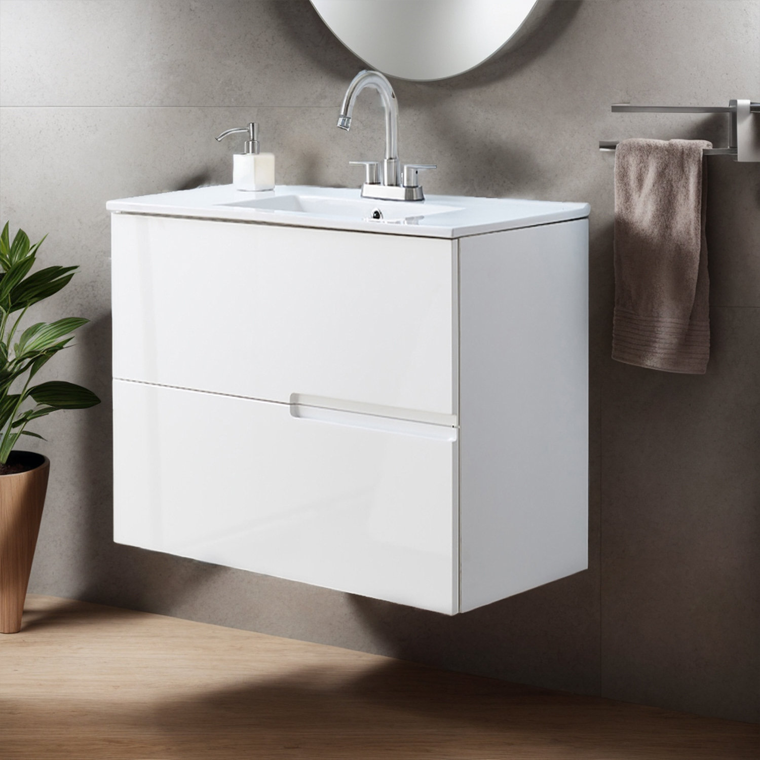 Wrought Studio Khamille 36'' White Modern Single Bathroom Vanity with ...