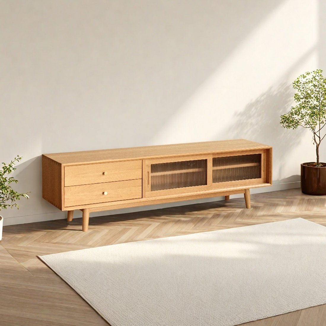 Trentastic Trails Nordic Style Oak Wood TV Stand | Wayfair