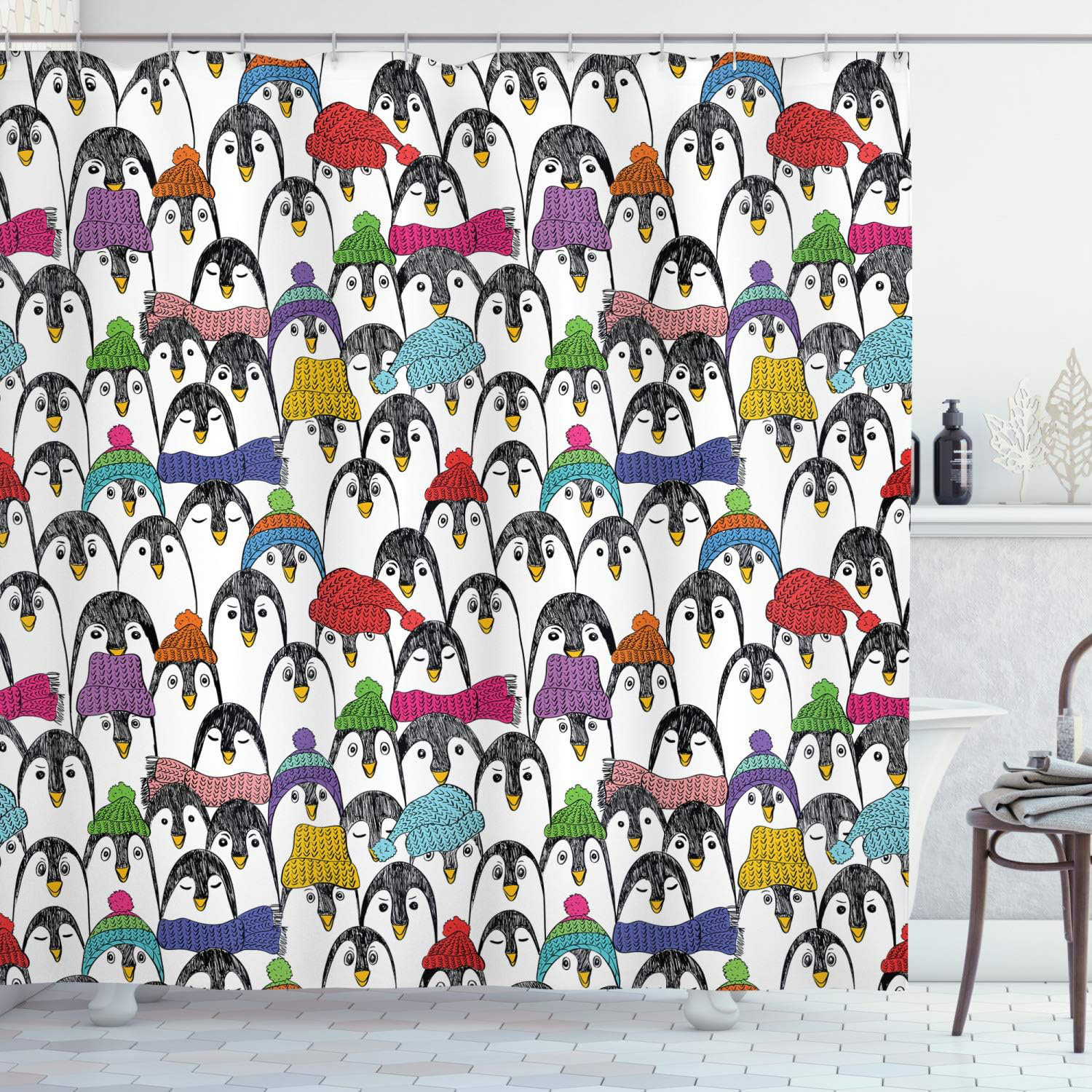 Sunside Sails Sea Animals Shower Curtain, Pattern With Penguins In ...