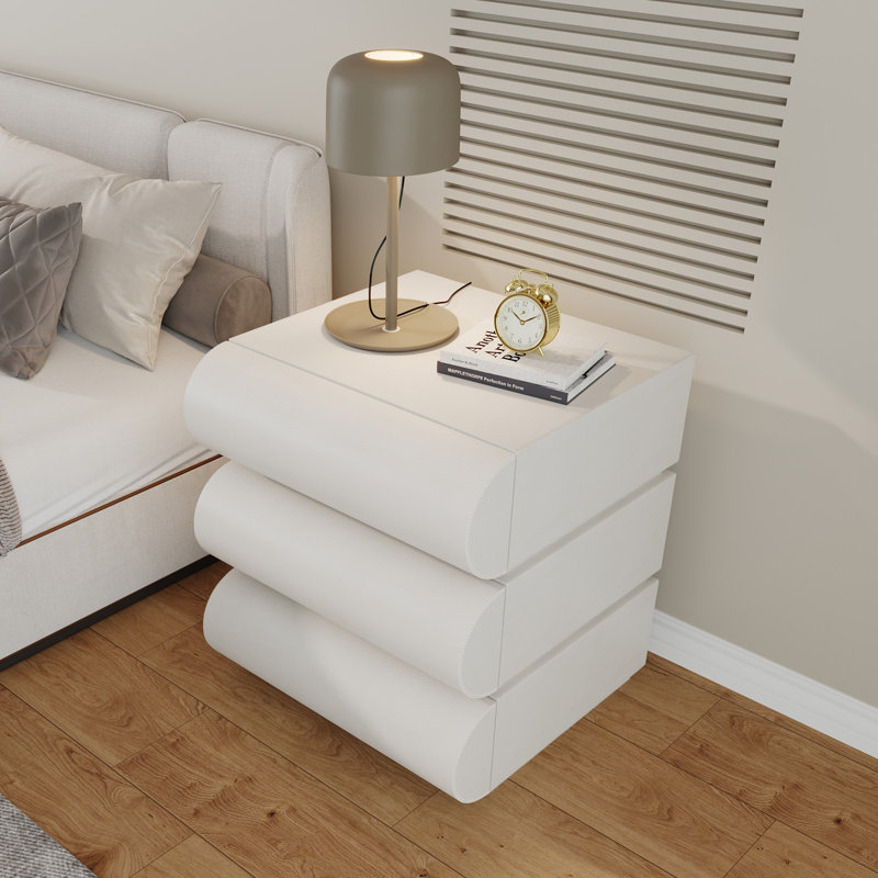 Ivy Bronx Cersten Off White Nightstand with 3 Solid Wood Drawers ...