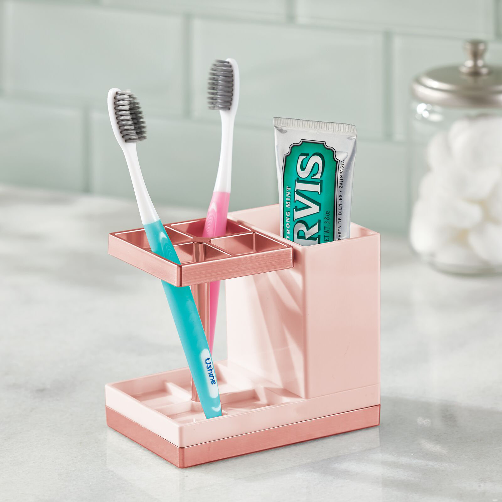 mDesign Plastic Toothbrush/Toothpaste Storage Organizer Holder | Wayfair