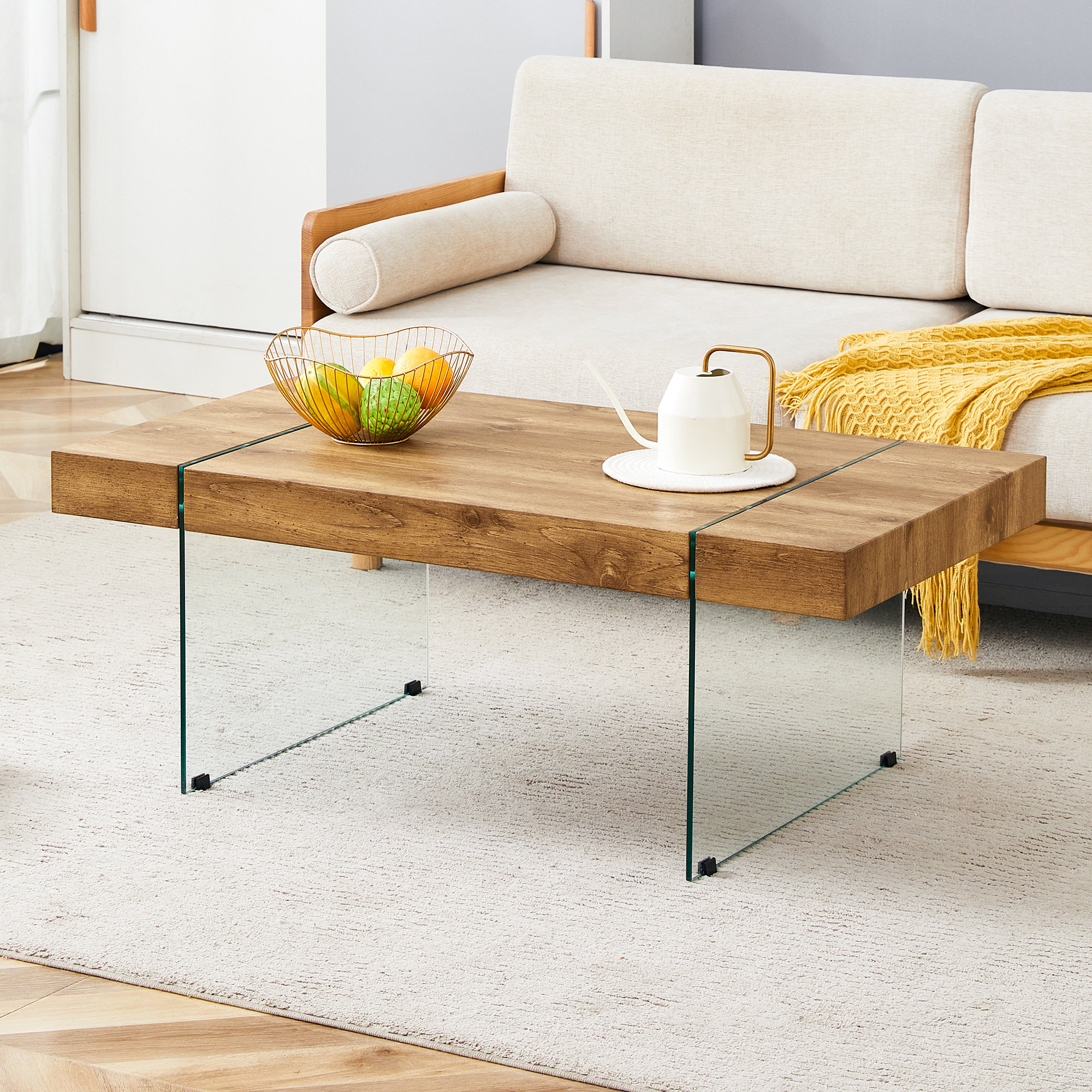 Wrought Studio™ Modern Wood Textured Coffee Table - 43.3"X23.6" With ...