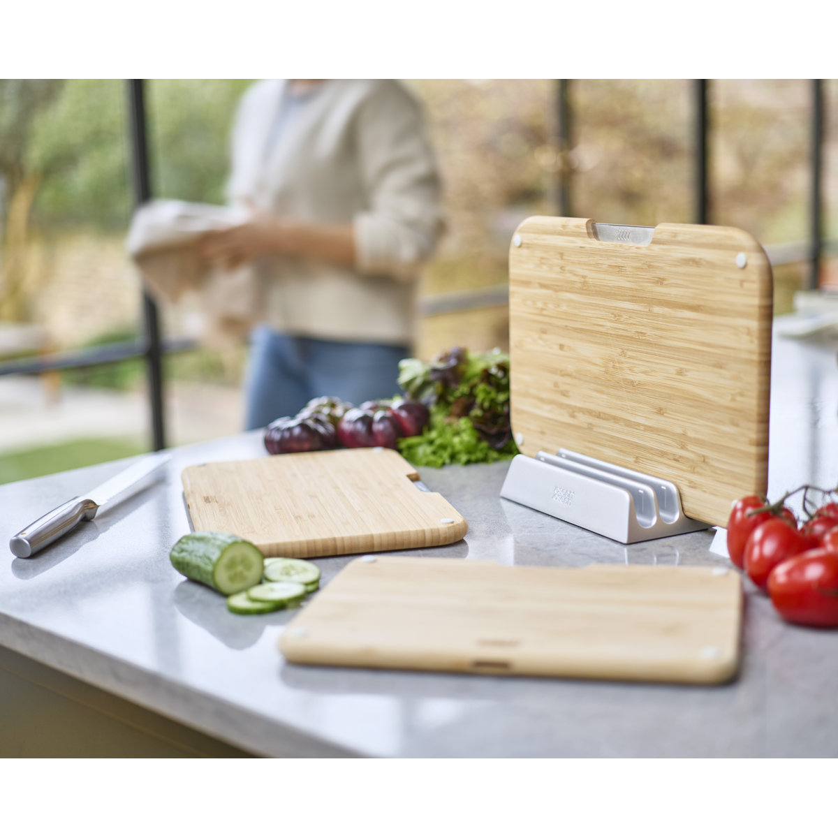 Joseph Joseph Nest Boards Bamboo 3-Piece Cutting Board Set with Stand ...