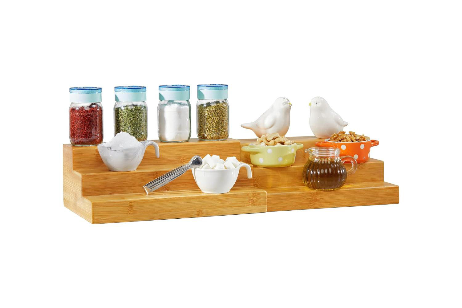 Prep & Savour Bamboo Expandable Spice Rack Organizer, 3-Tier Adjustable ...