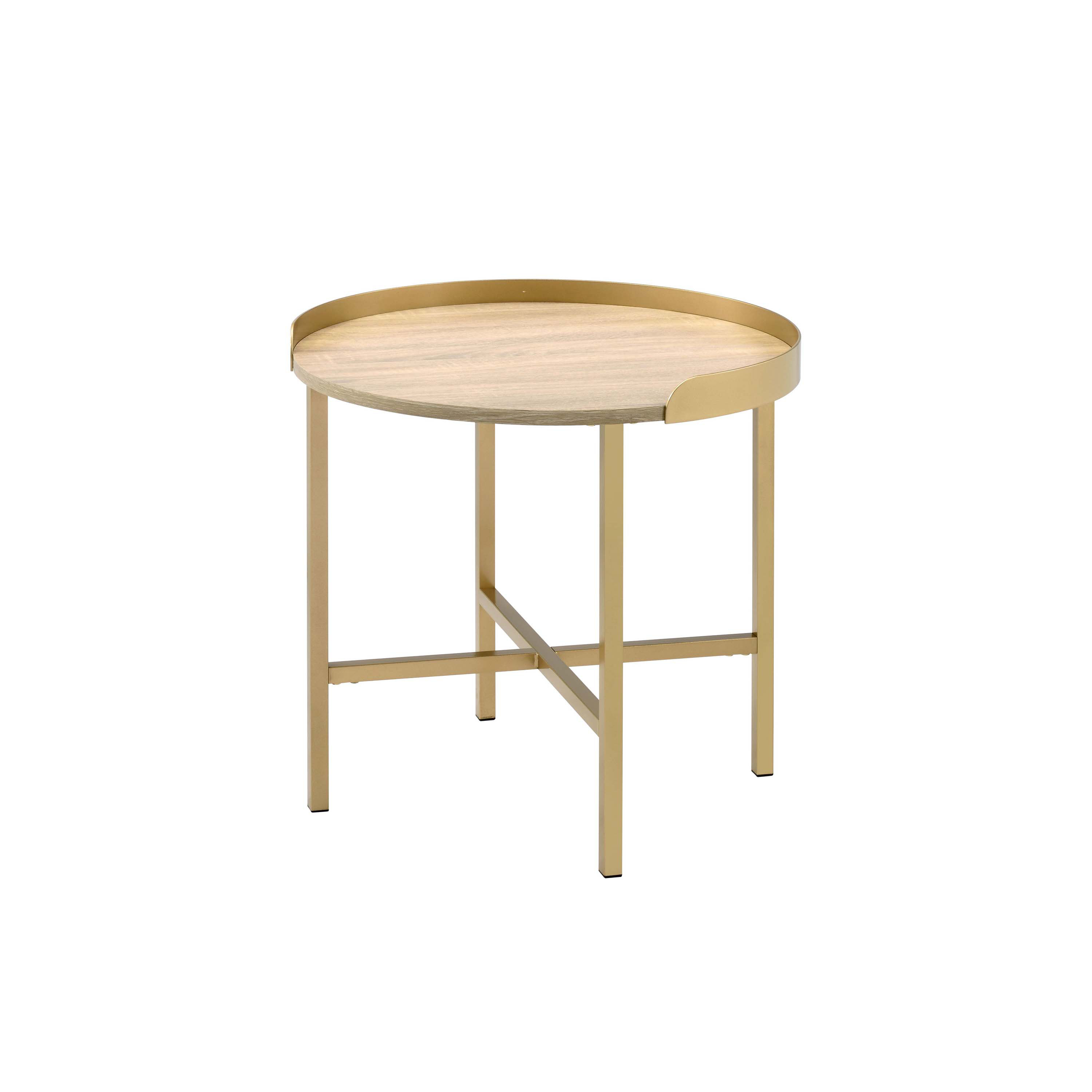 Mercer41 Oak and Gold End Table with Tray Top | Wayfair