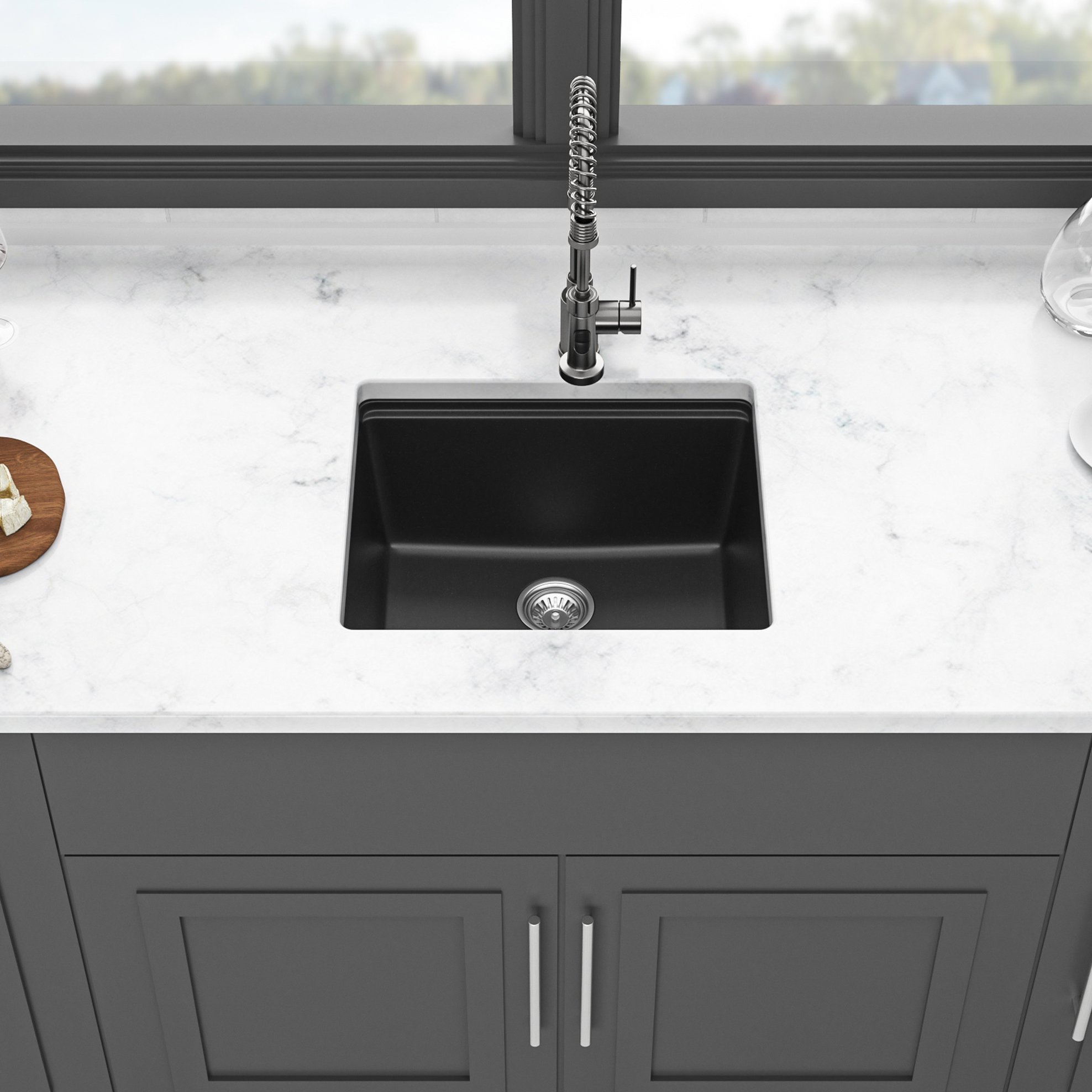 DuskDreams Black 21X18" Workstation Kitchen Sink Undermount, Fine ...