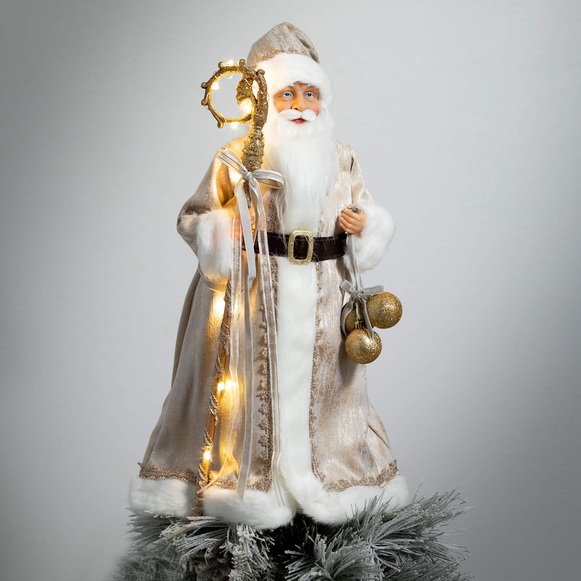 The Holiday Aisle® 20" Christmas Gold Santa With Lighted Staff, Gold ...
