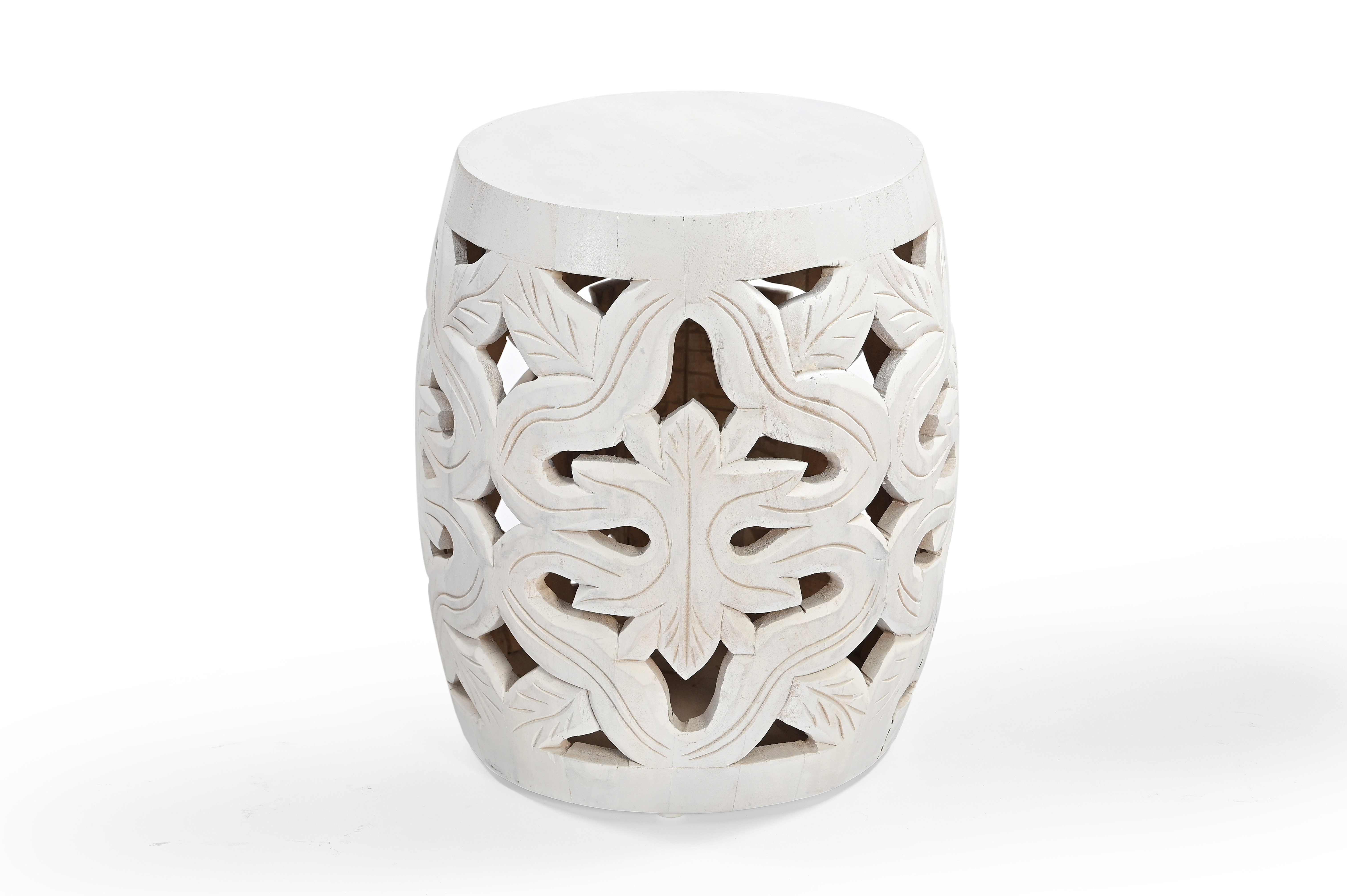 Red Barrel Studio® RIMSA Hand-Carved Whitewashed Drum Side Table ...
