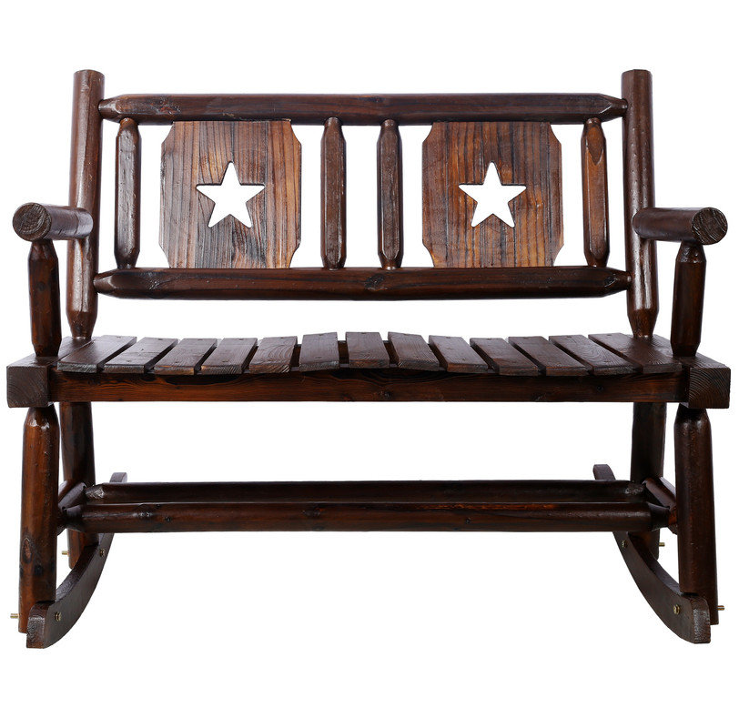 Ophelia & Co. Outdoor Wood Rocking Bench Carbonized Double Rocking ...