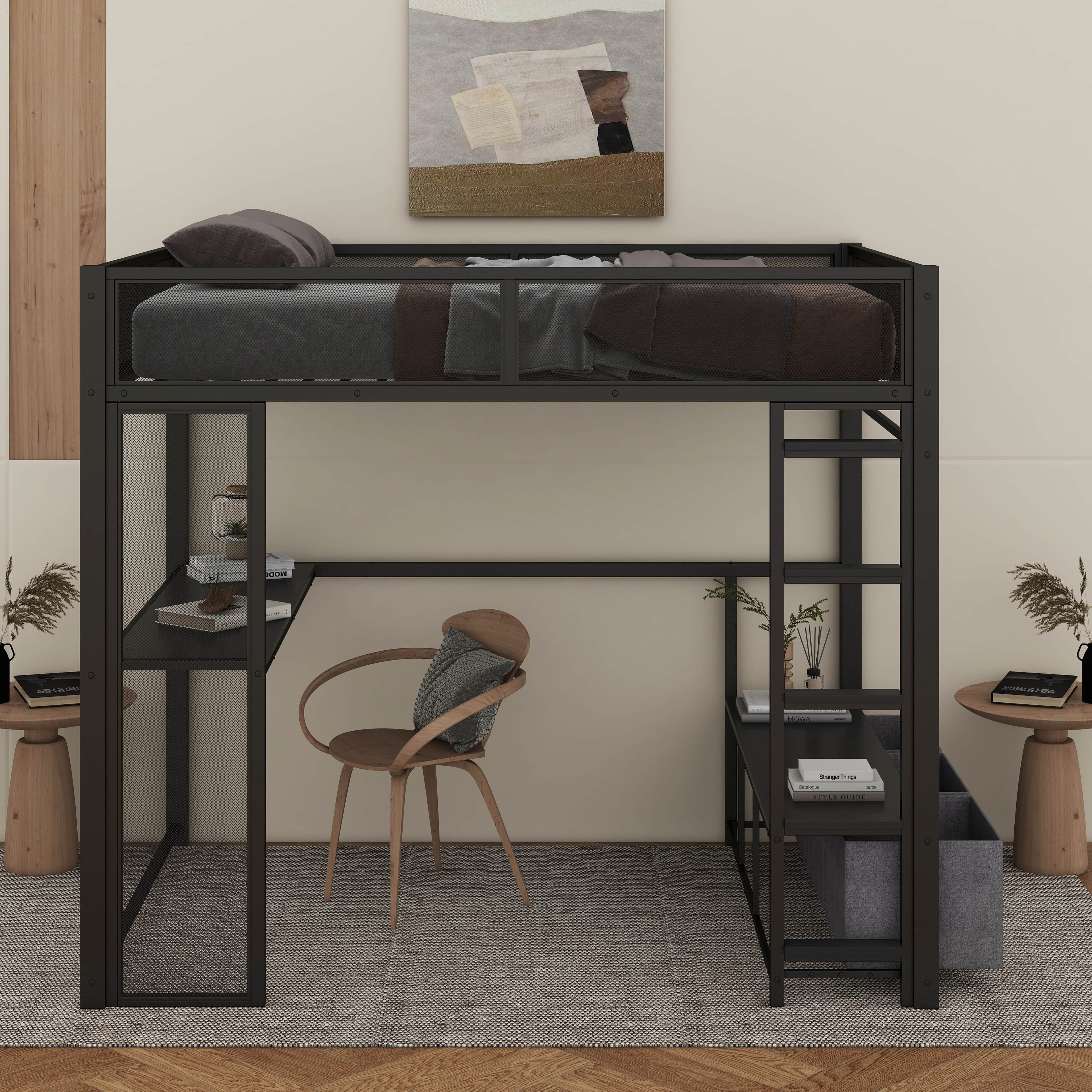 Mason & Marbles Lit mezzanine double avec bureau, garde-robe et tiroirs - Wayfair Canada