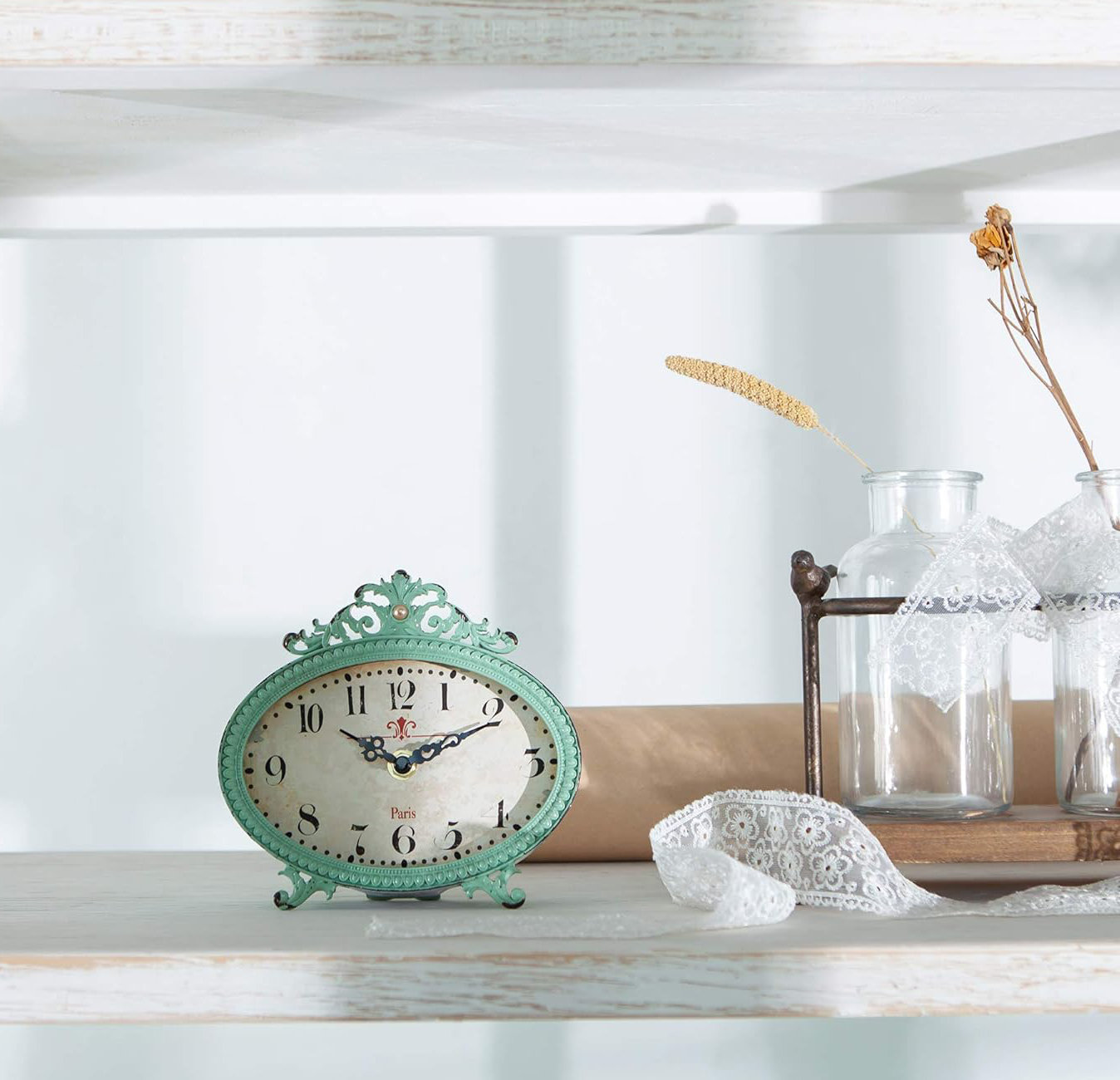 World Menagerie Vintage Table Clock, Desk Clock Battery Operated Rustic ...