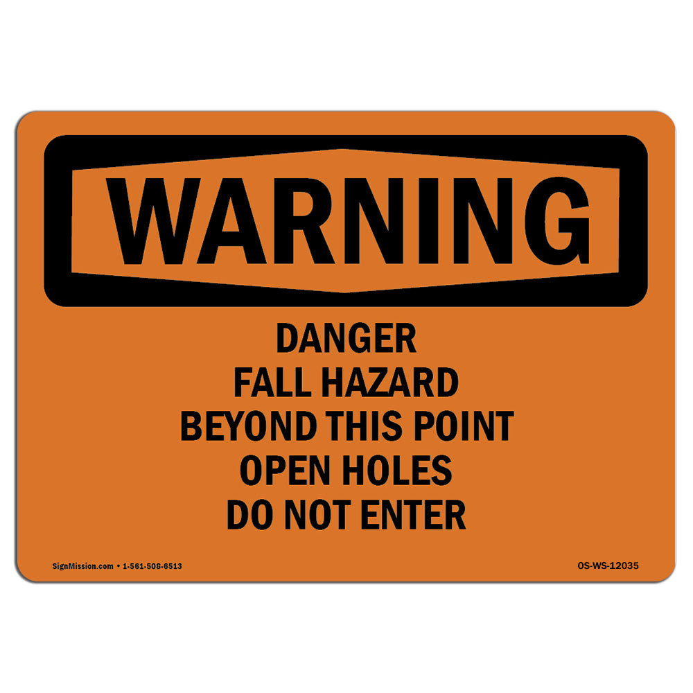 SignMission Osha Warning Sign - Danger Fall Hazard Beyond This Point ...