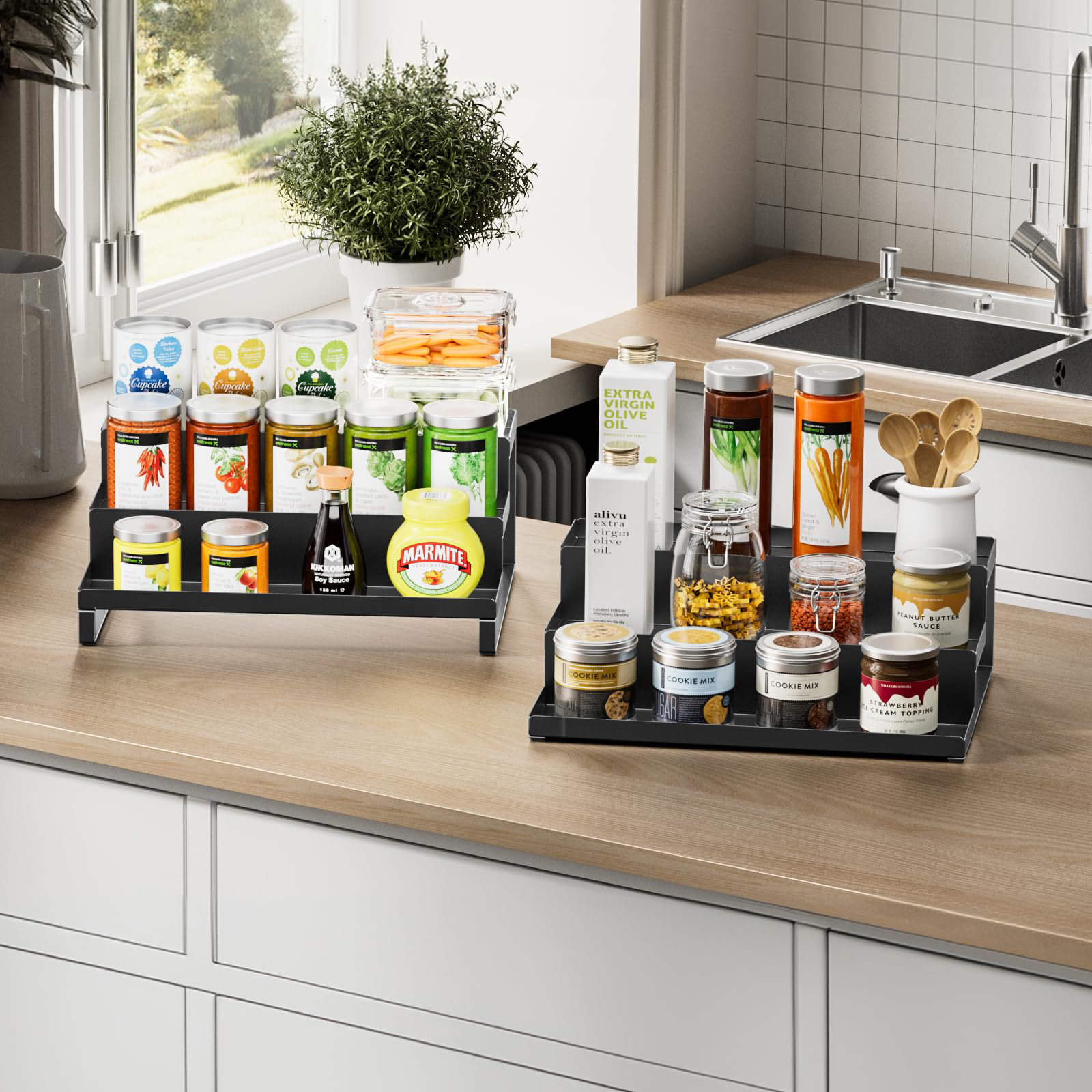 Prep & Savour Spice Rack Organizer For Cabinet, Set Of 2 Metal 3 Tier ...