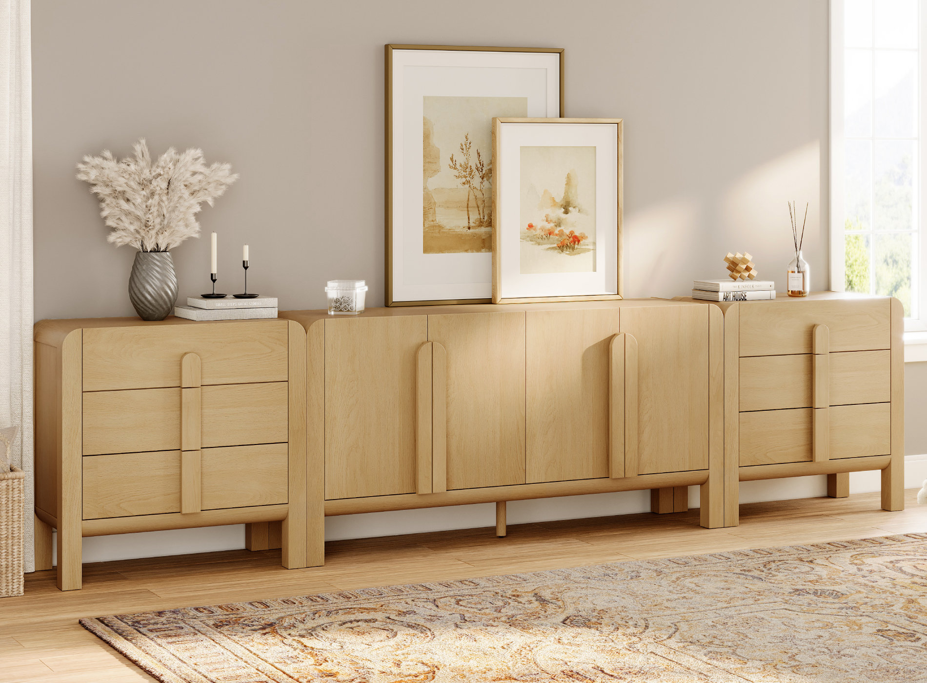 Ebern Designs Adora 3-Piece Dresser Set For Bedroom, 126" Large Mid Century Dresser For Closet ...