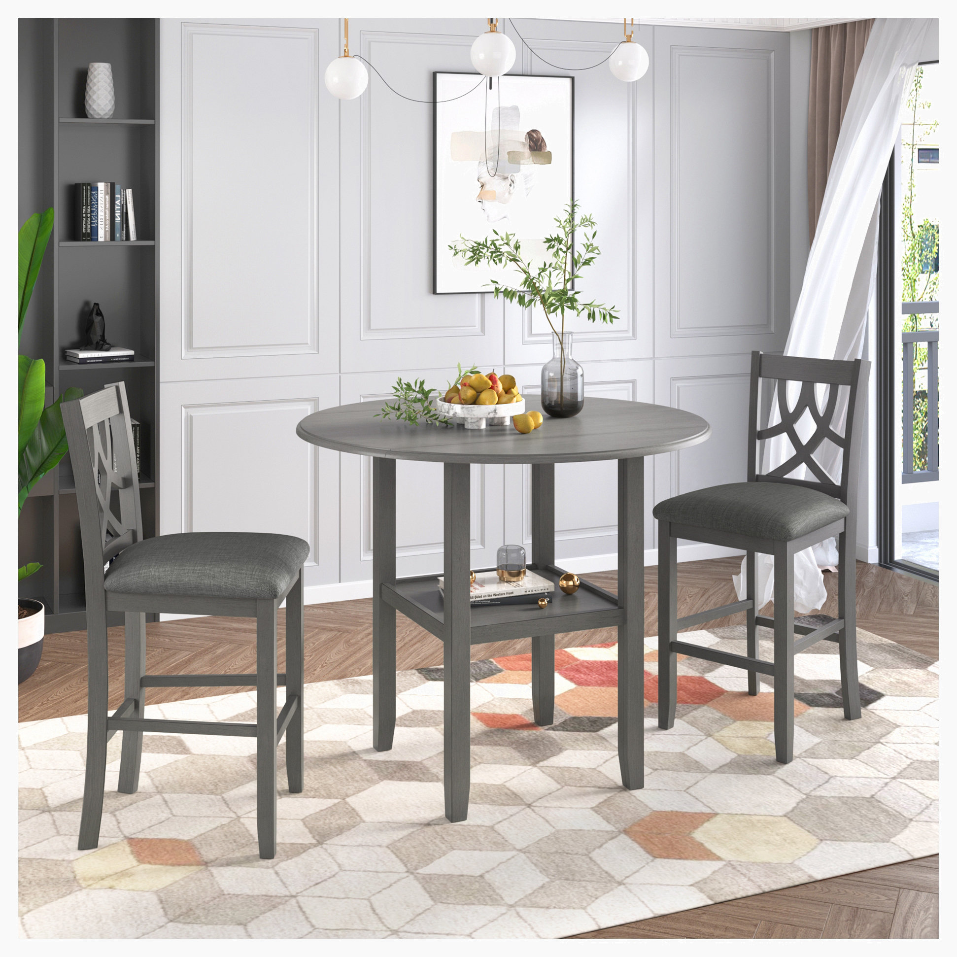 Red Barrel Studio 3 Piece Round Counter Height Kitchen Dining Table Set ...