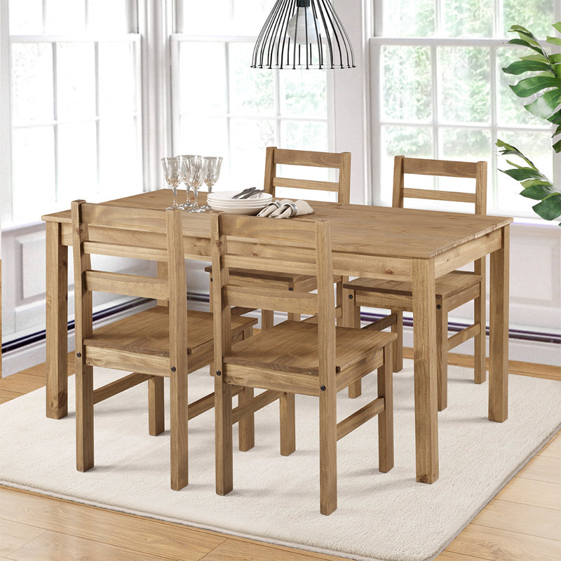 Gracie Oaks Cortavious 5 Piece Pine Solid Wood Dining Set & Reviews ...
