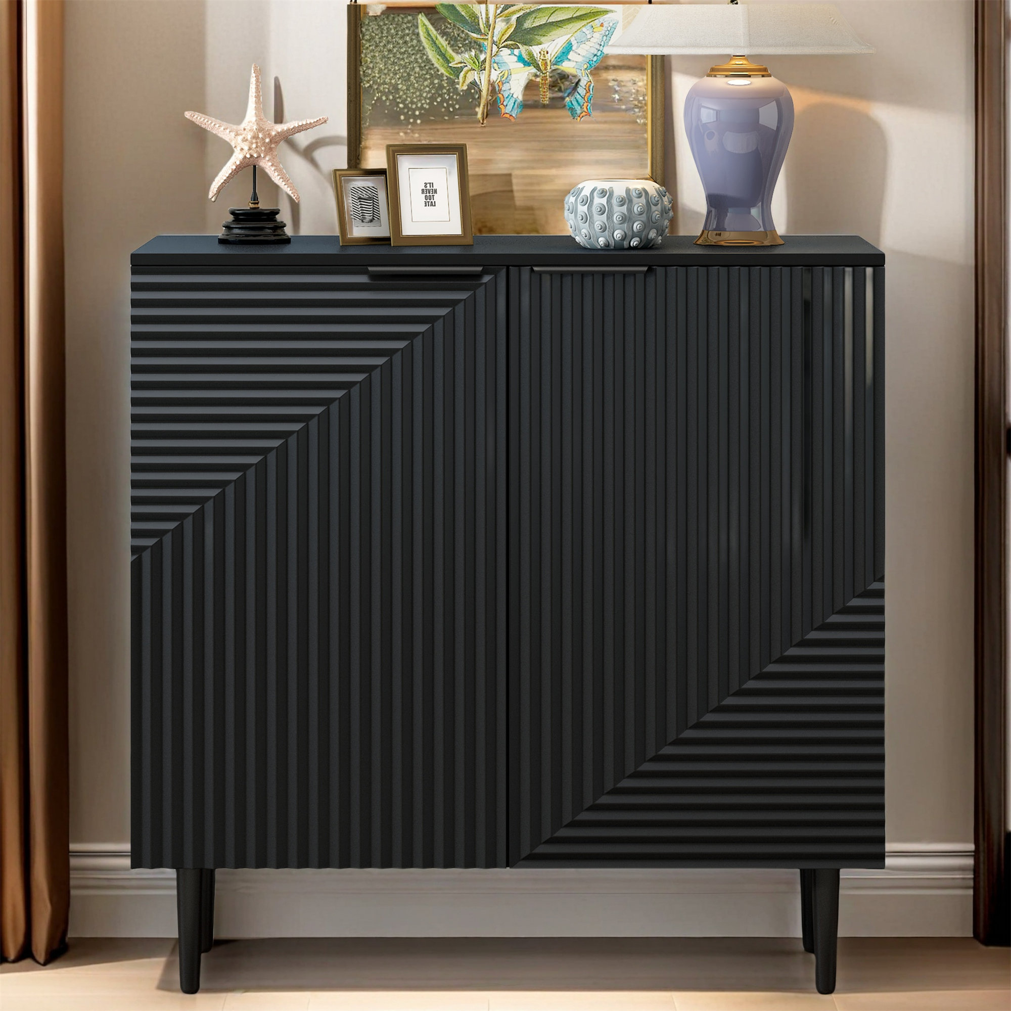 Ebern Designs Modern Minimalist Accent Cabinet With Adjustable Shelves And Stylish Geometric ...