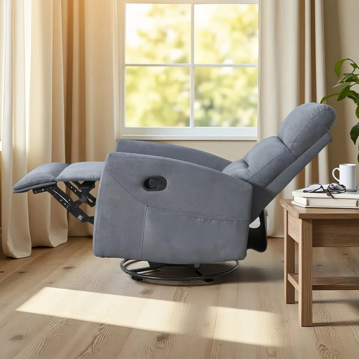 Latitude Run® Slim Swivel Rocking Recliner Chair - Manual Recliner With ...