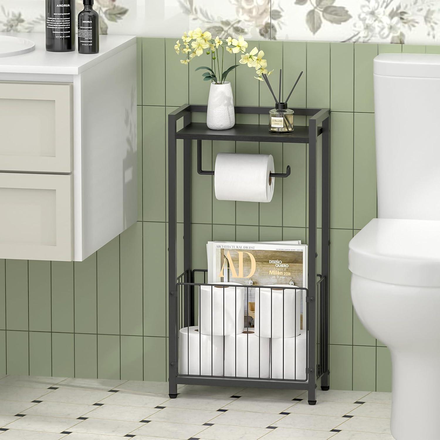 Rebrilliant Freestanding Roll Dispenser For Bathroom, Features Space ...