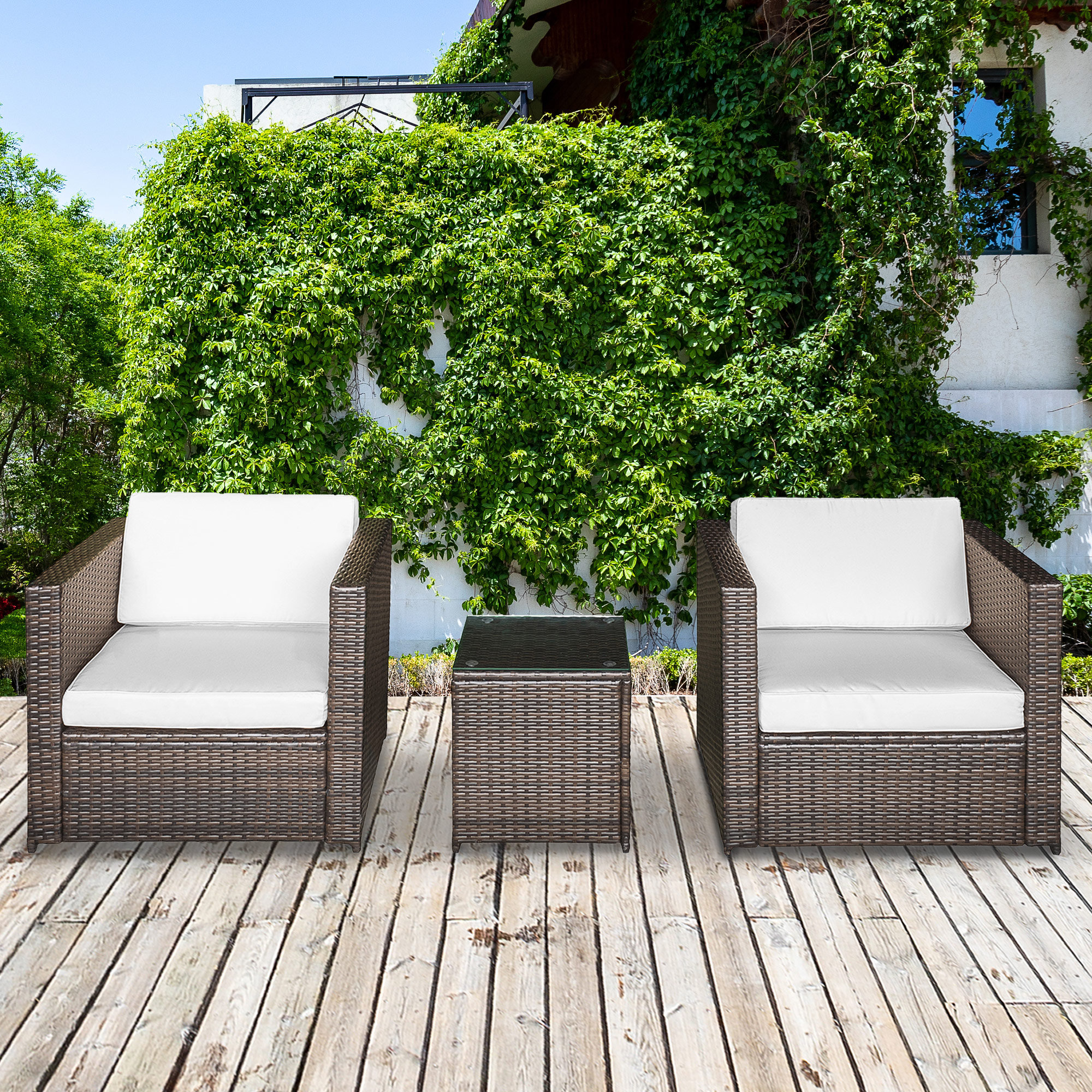 Outsunny 3 Piece Rattan Seating Group | Wayfair