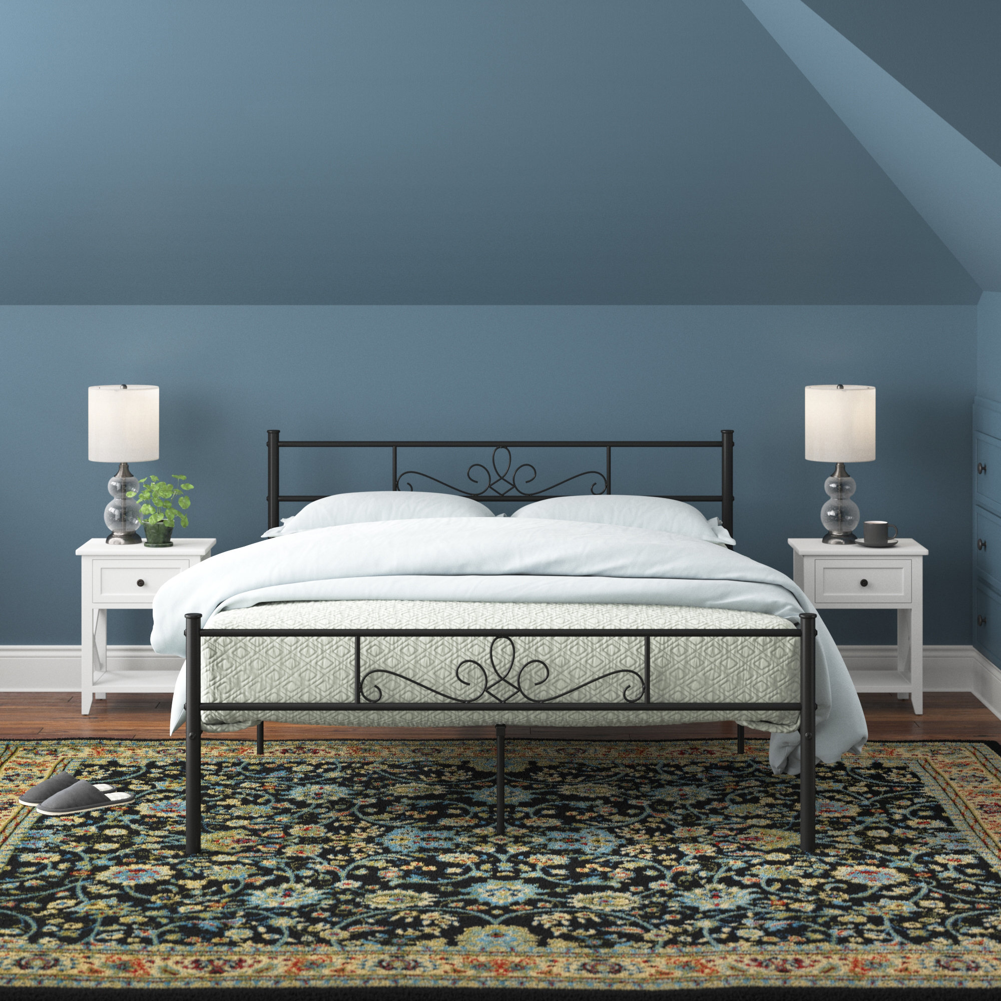 Lark Manor Structure de lit plateforme en métal Alverne avec tête et ...