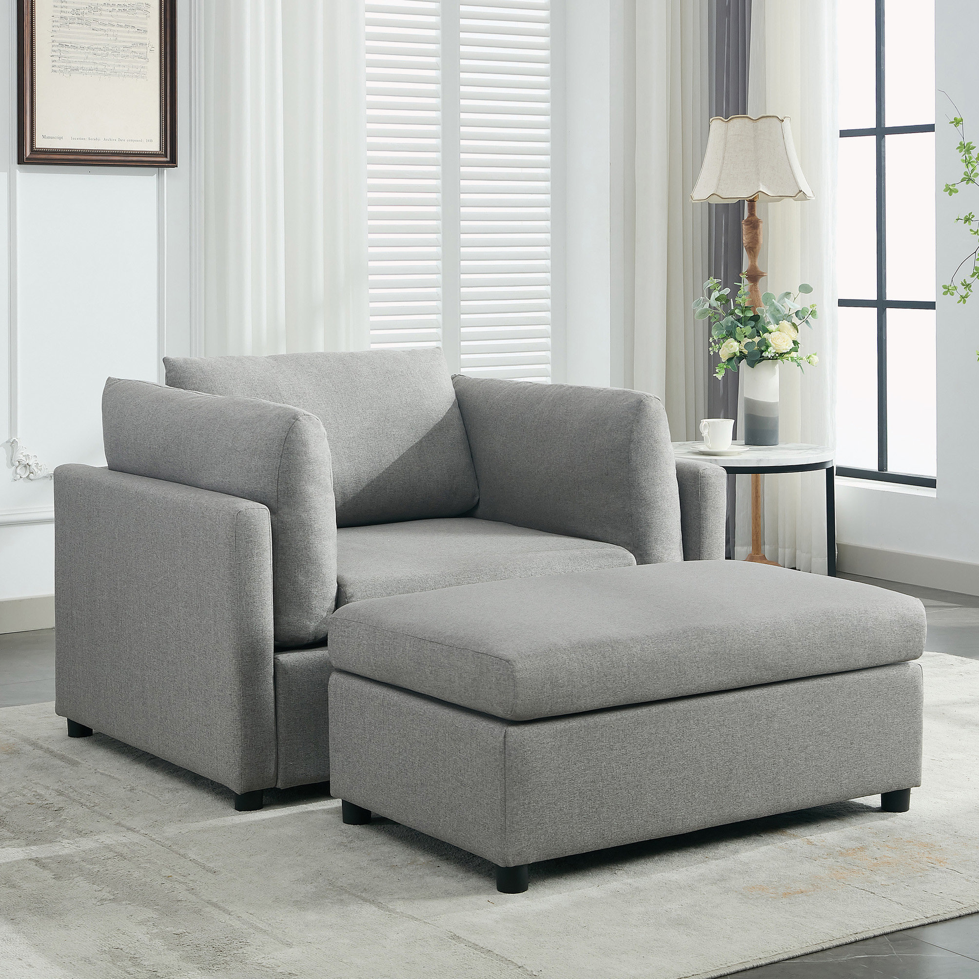 Latitude Run® Linen 50" Wide Oversized Armchair with Ottoman | Wayfair