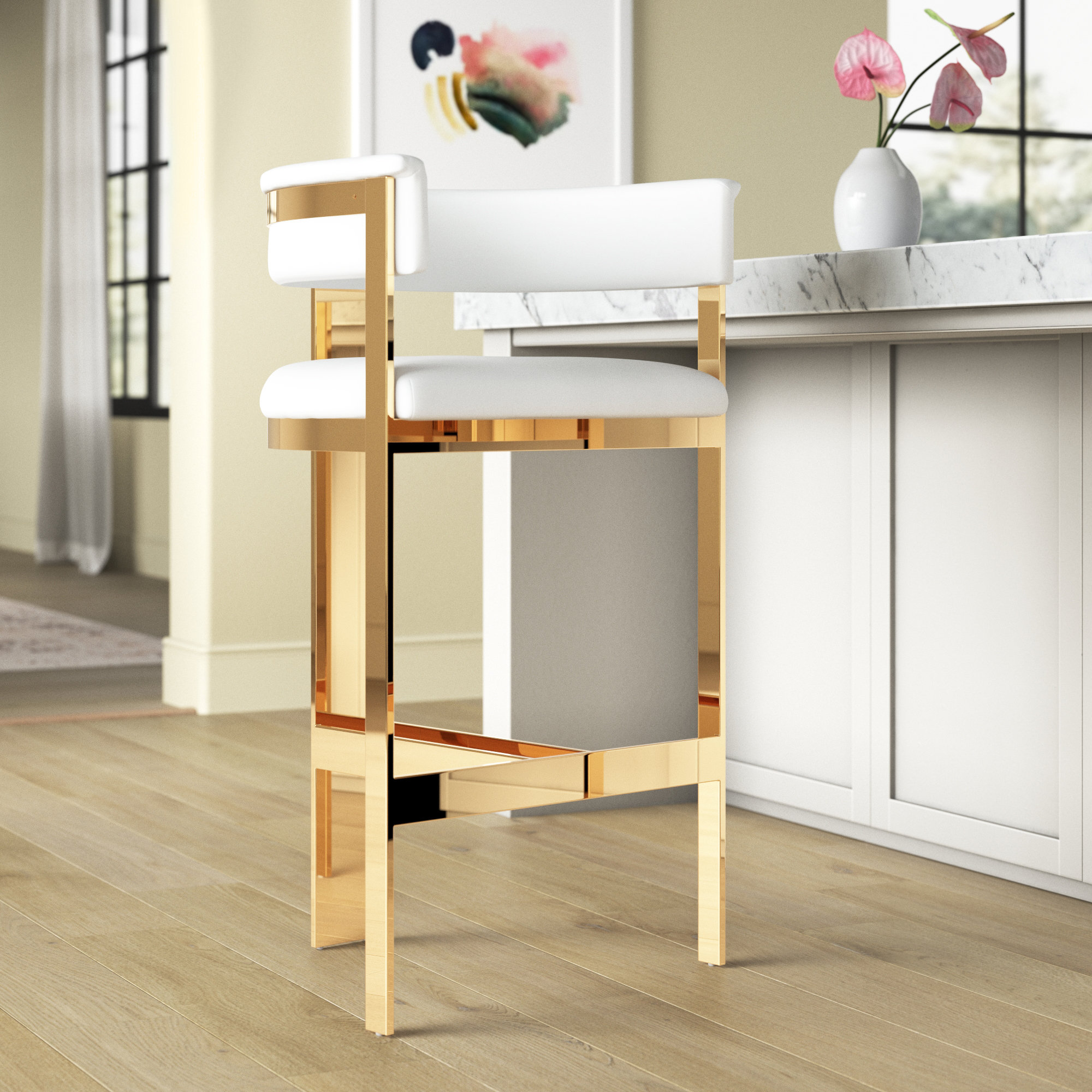 Willa Arlo™ Interiors Dolan - Modern White + Gold Bar Stool & Reviews ...