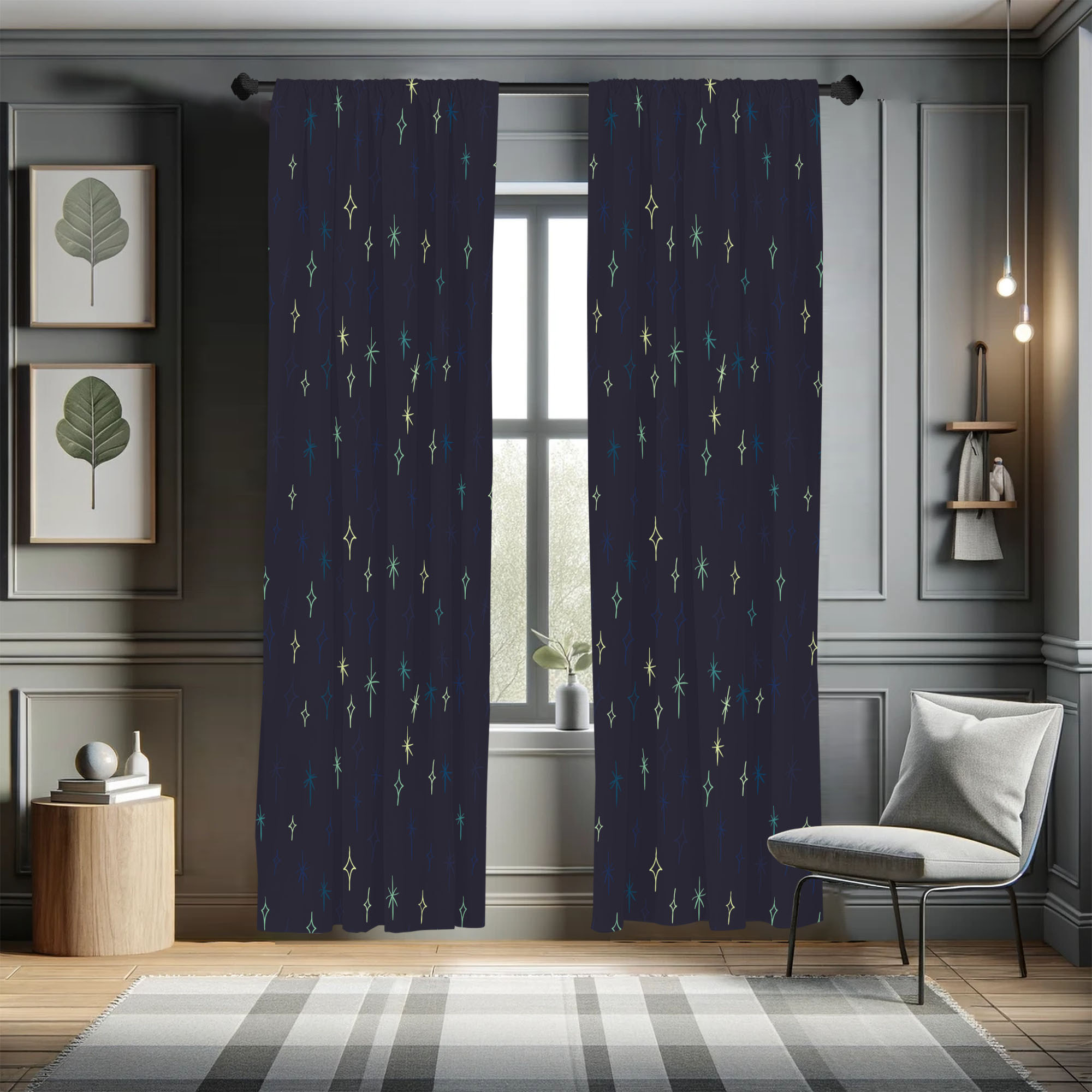 George Oliver Abstract Curtains, Simple Cartoon Style Stars, Pair of 28 ...