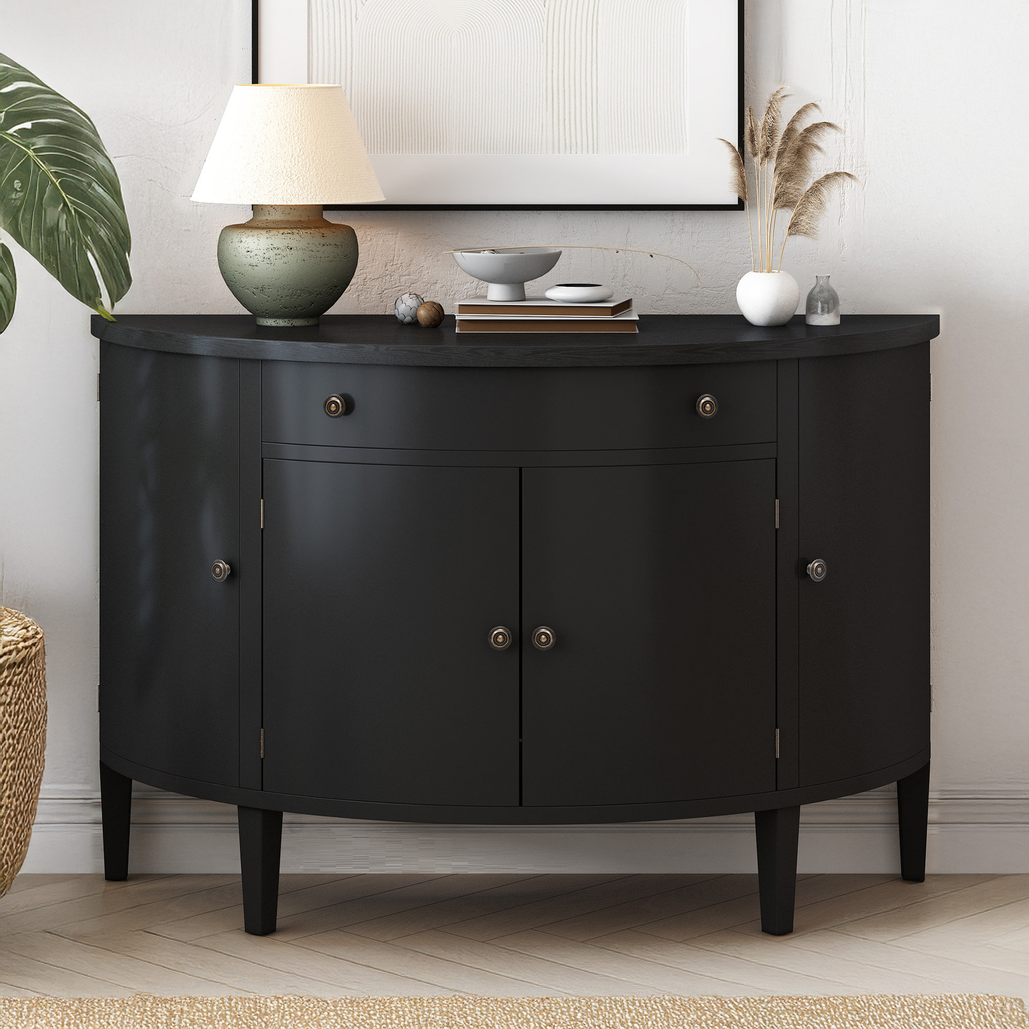 Winston Porter Elegant Curved Storage Cabinet With Adjustable Shelves ...