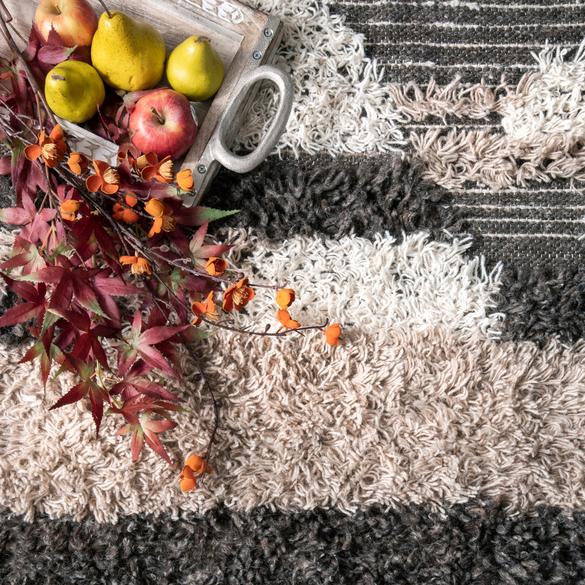 Foundry Select Coulombe Shag Wool Brown Area Rug | Wayfair