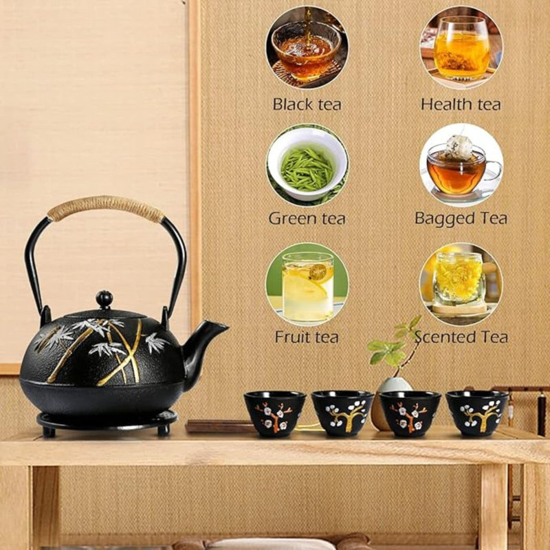 Bay Isle Home™ Cast Iron Japanese Tea Kettle Set: 1200ml Capacity | Wayfair
