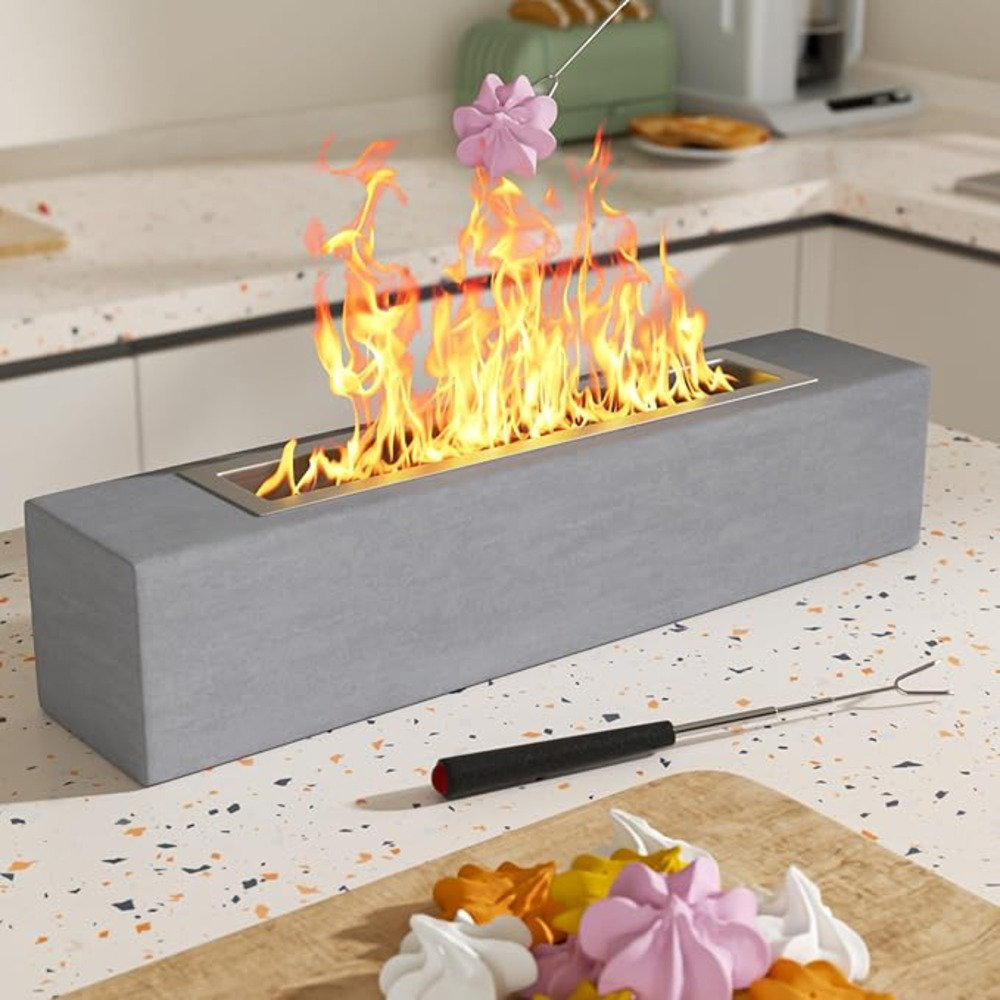 Invenitiah Tabletop Fire Pit Rectangle, Concrete Tabletop Fire Pit ...