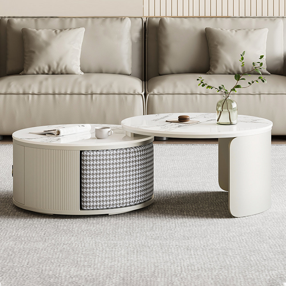 Brayden Studio® Round Nesting Coffee Table Set With 2 Storable Stools ...