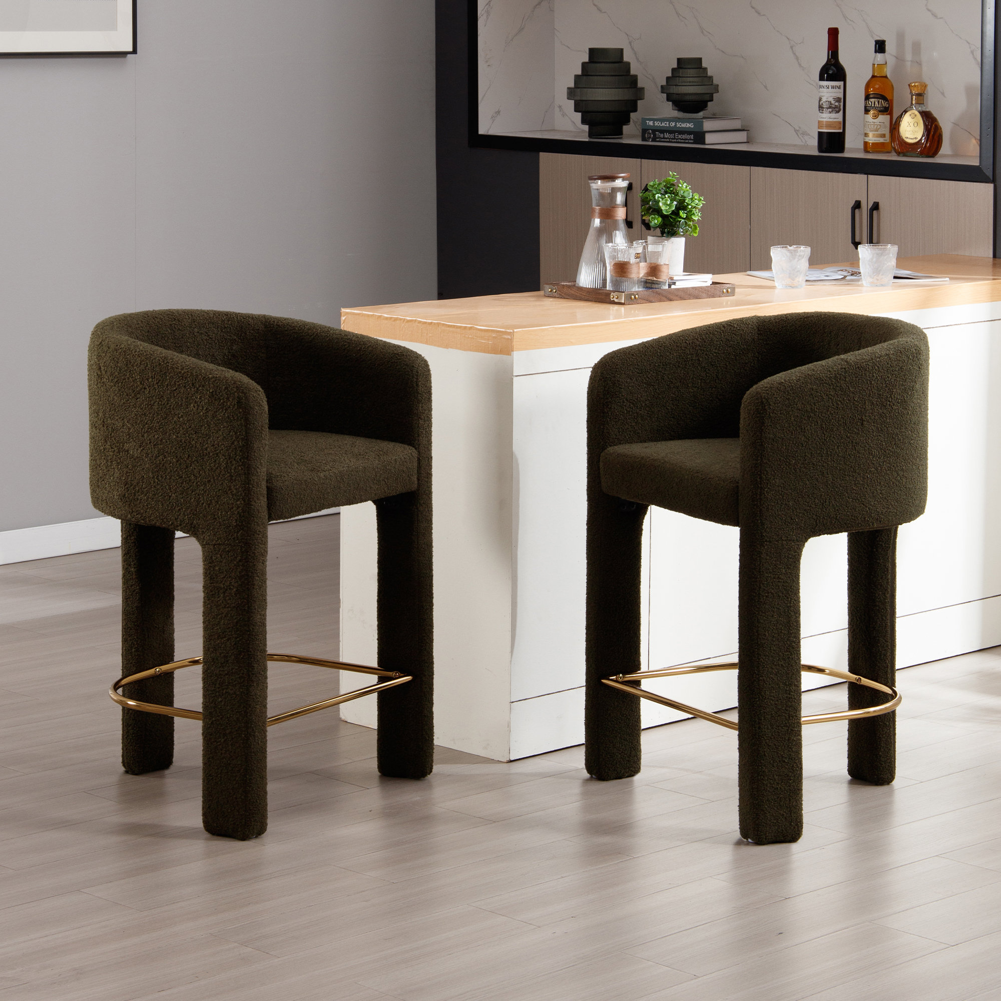 Mercer41 Modern Counter Height Bar Stools, 26" Barrel Bar Stools With ...