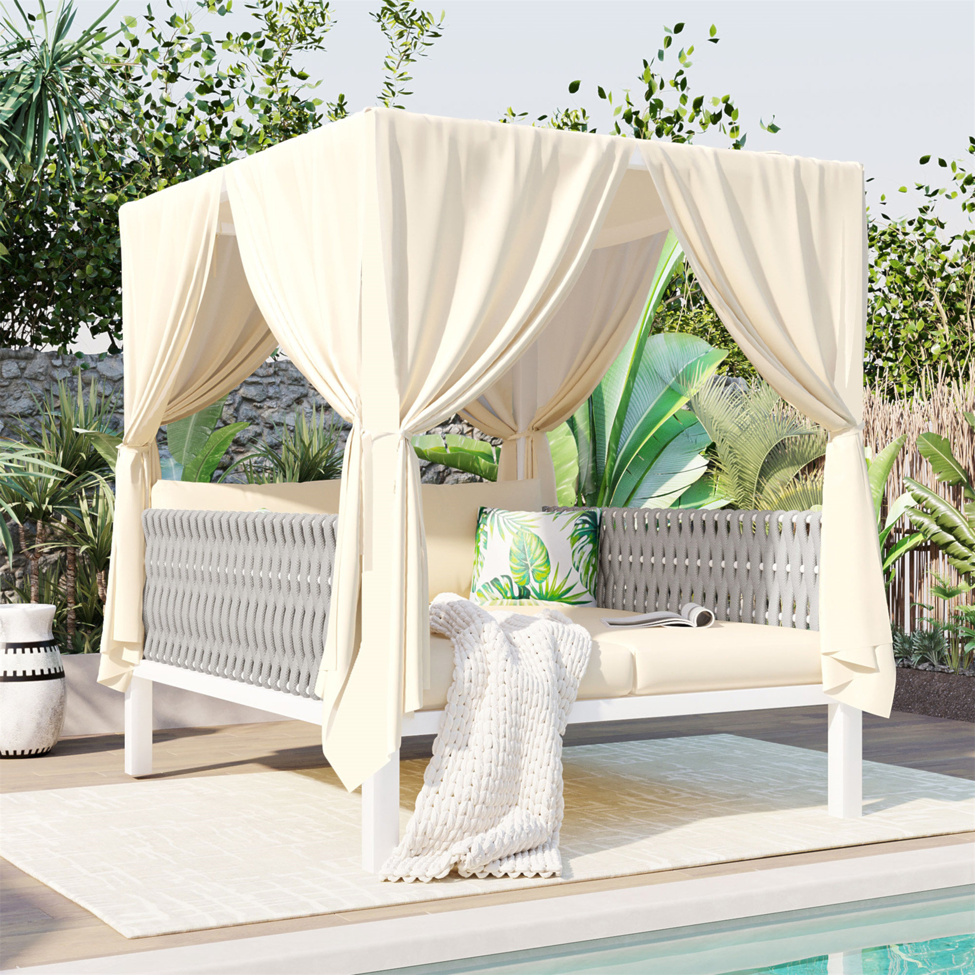 Latitude Run® Luxurious Outdoor Sunbed With Multi-Functional Canopy And ...