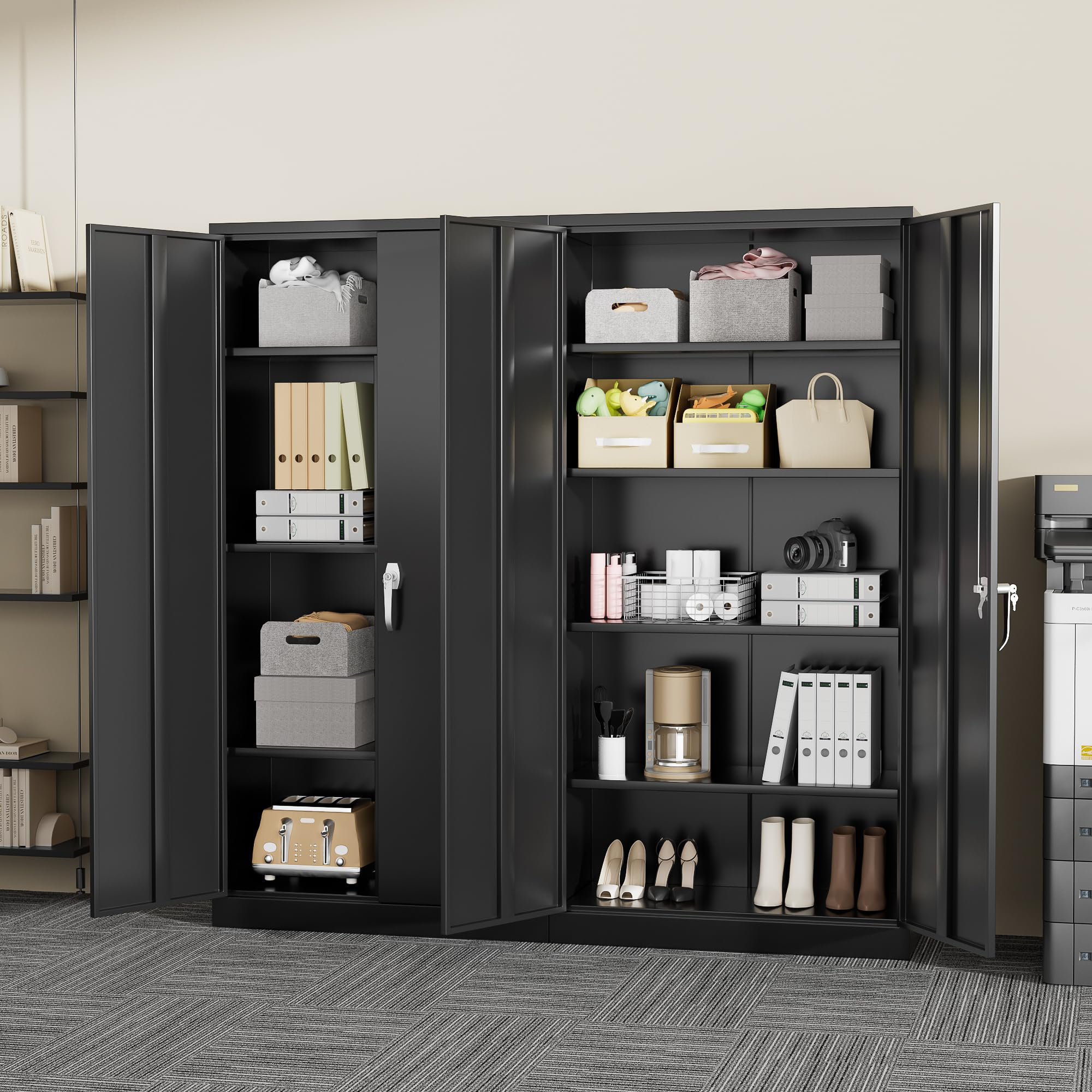 Inbox Zero Storage Cabinet, Steel Locking Cabinet With Doors And 4 ...