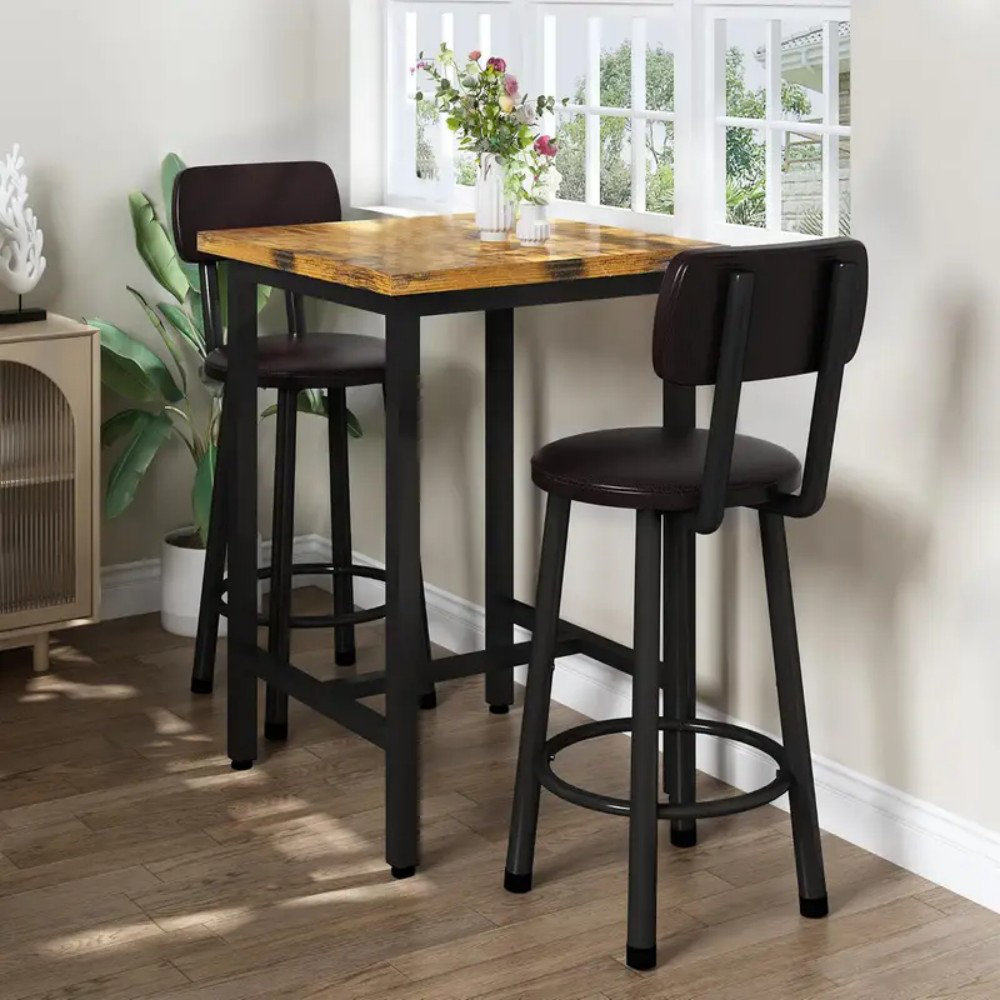 George Oliver 3-Piece Pub Dining Set For 2, Rustic Brown Counter Height ...