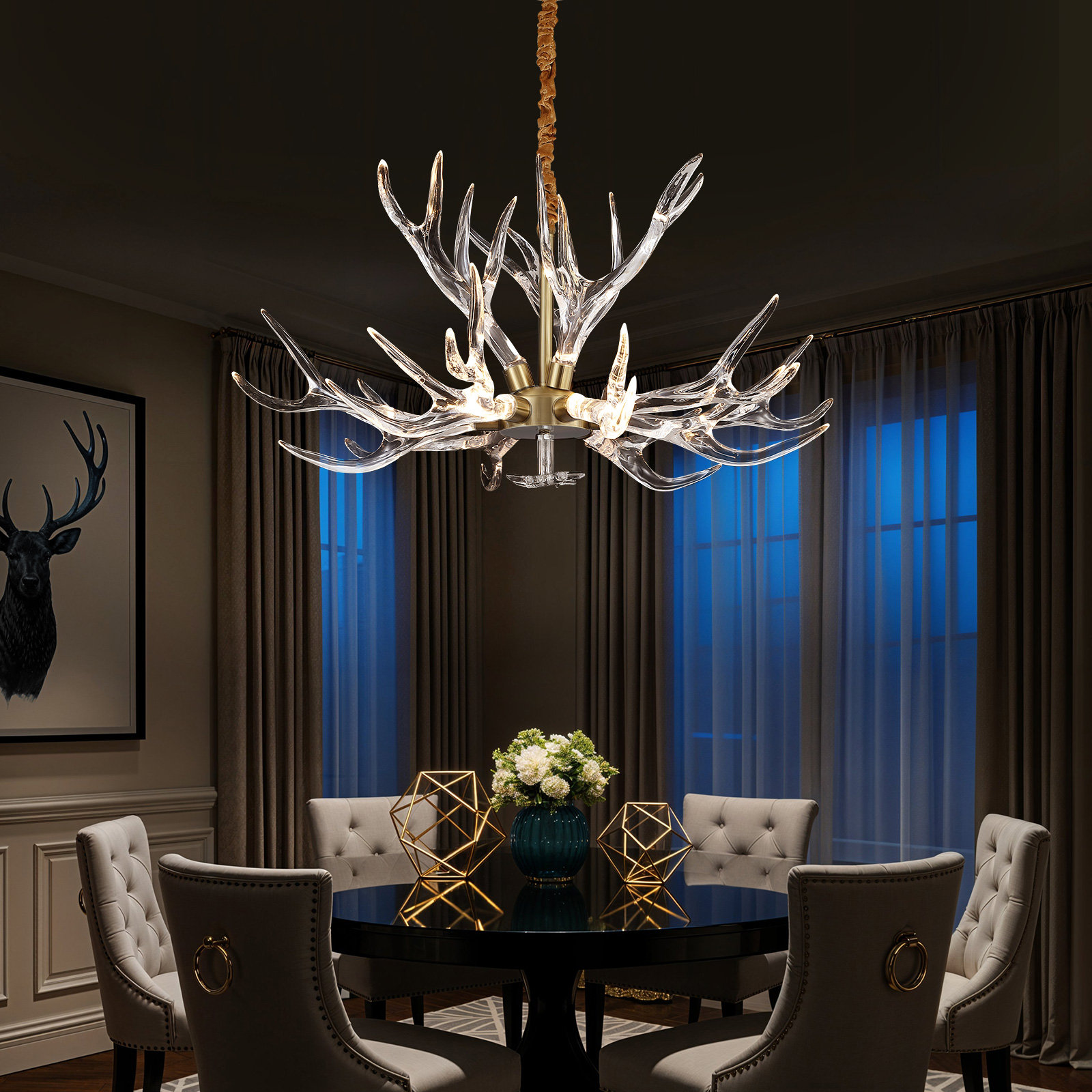 Ebern Designs Acrylic Antler Chandelier Ceiling Light Fixtures, Clear ...