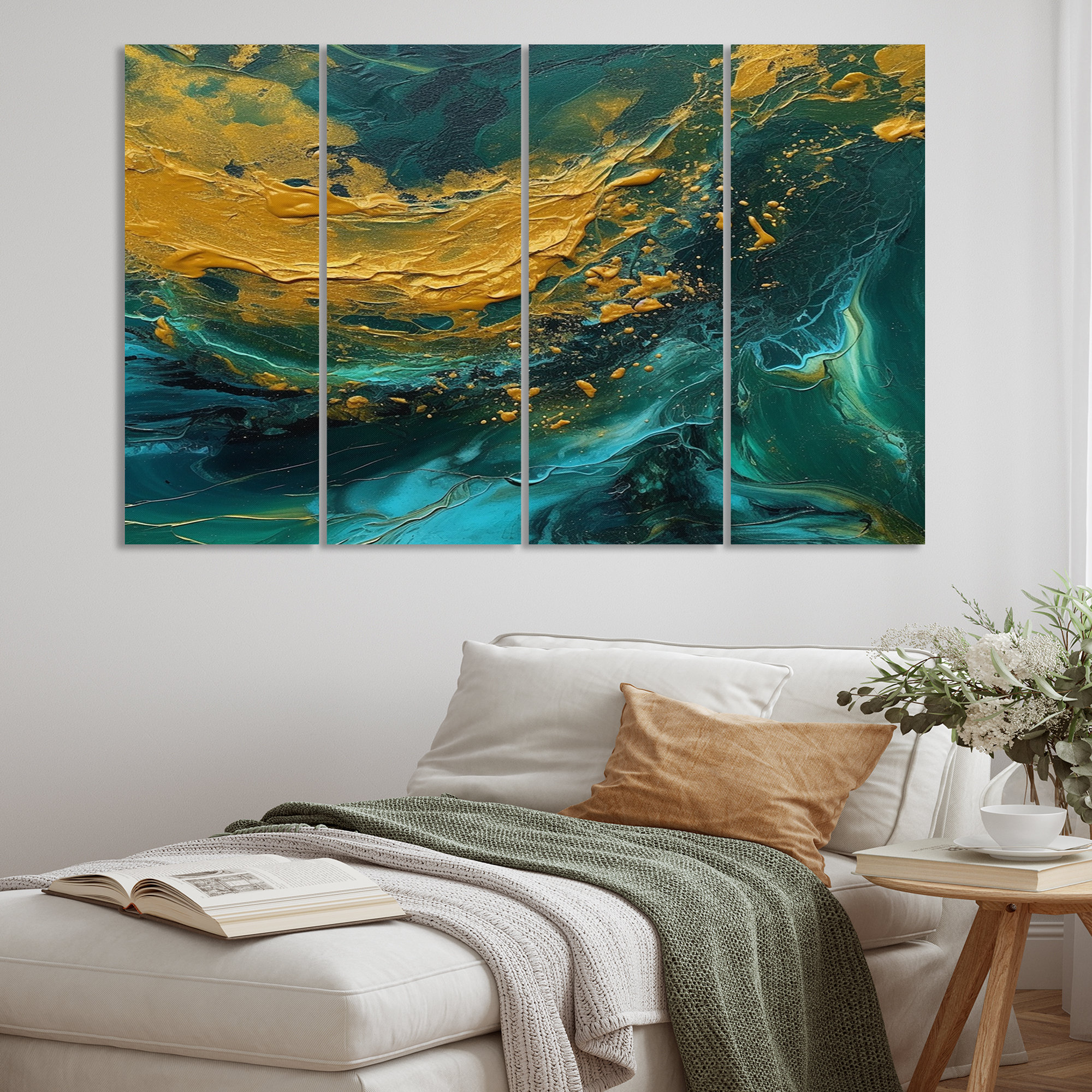 Design Art Golden Sunset Over Teal Ocean Abstract Painting IV ...