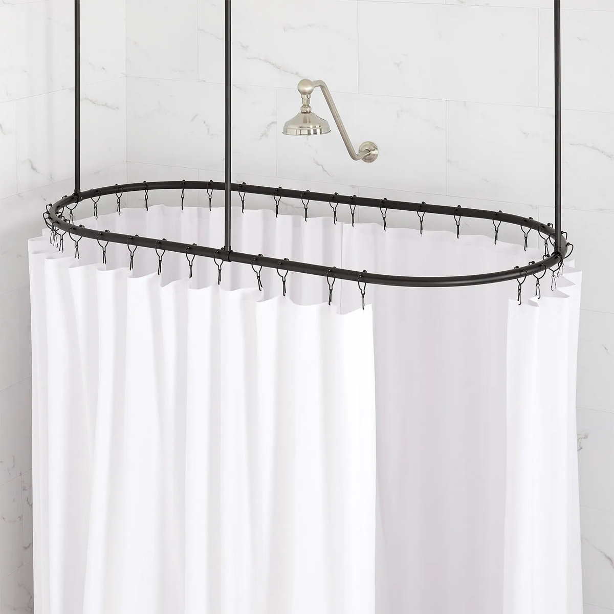 Signature Hardware 60" Brass Oval Shower Rod Enclosure with Ceiling ...
