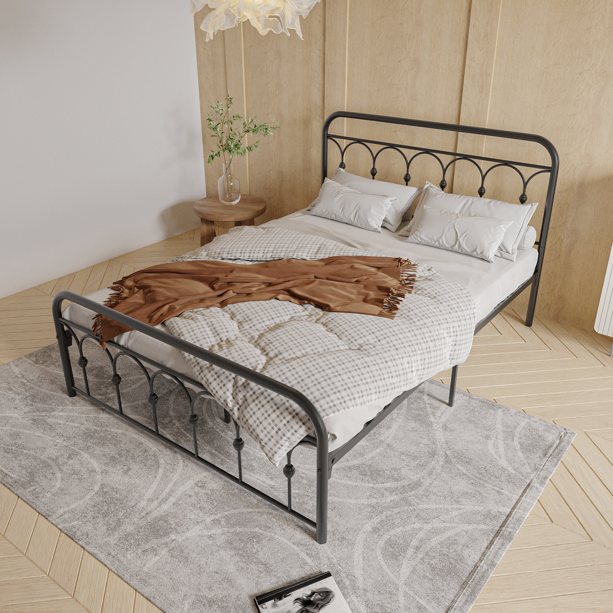 August Grove Base de lit en métal avec tête de lit et pied de lit ...