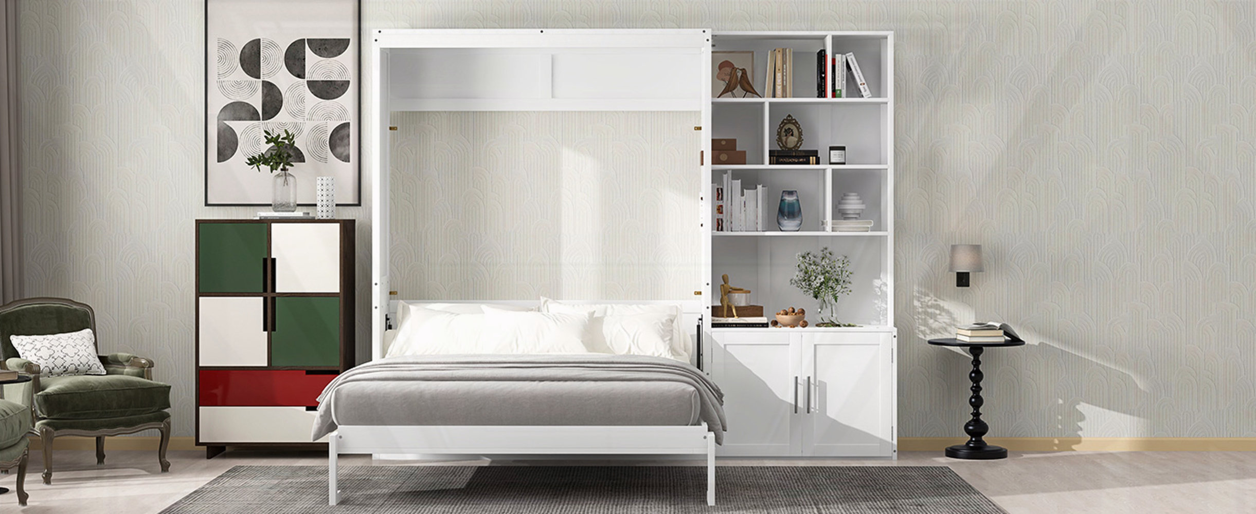 Red Barrel Studio® Full Size Murphy Bed with Multiple Storage Shelves ...