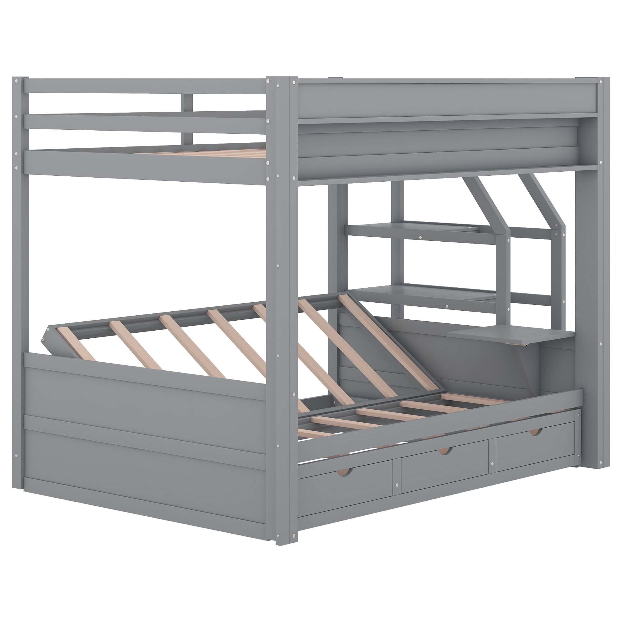 Greenhome Trade Wood Full Size Convertible Bunk Bed With Storage ...